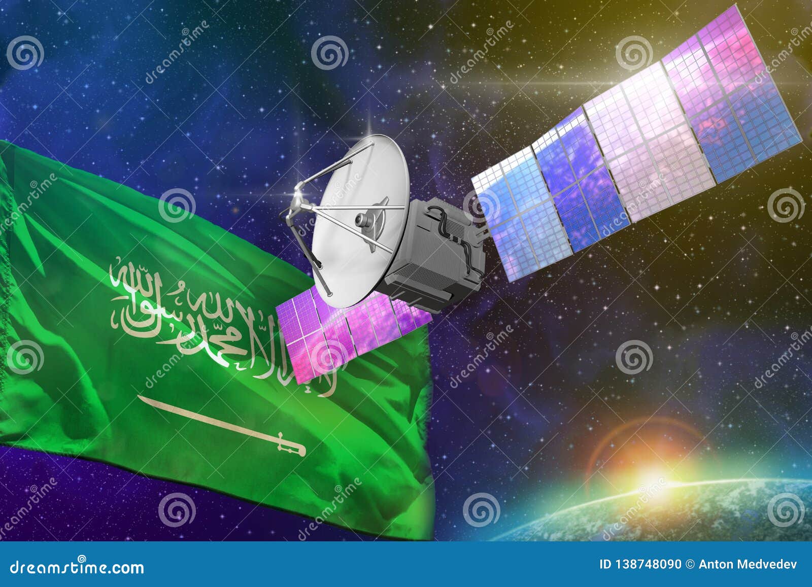 Space Communications Technology Concept - Satellite with Saudi Arabia ...