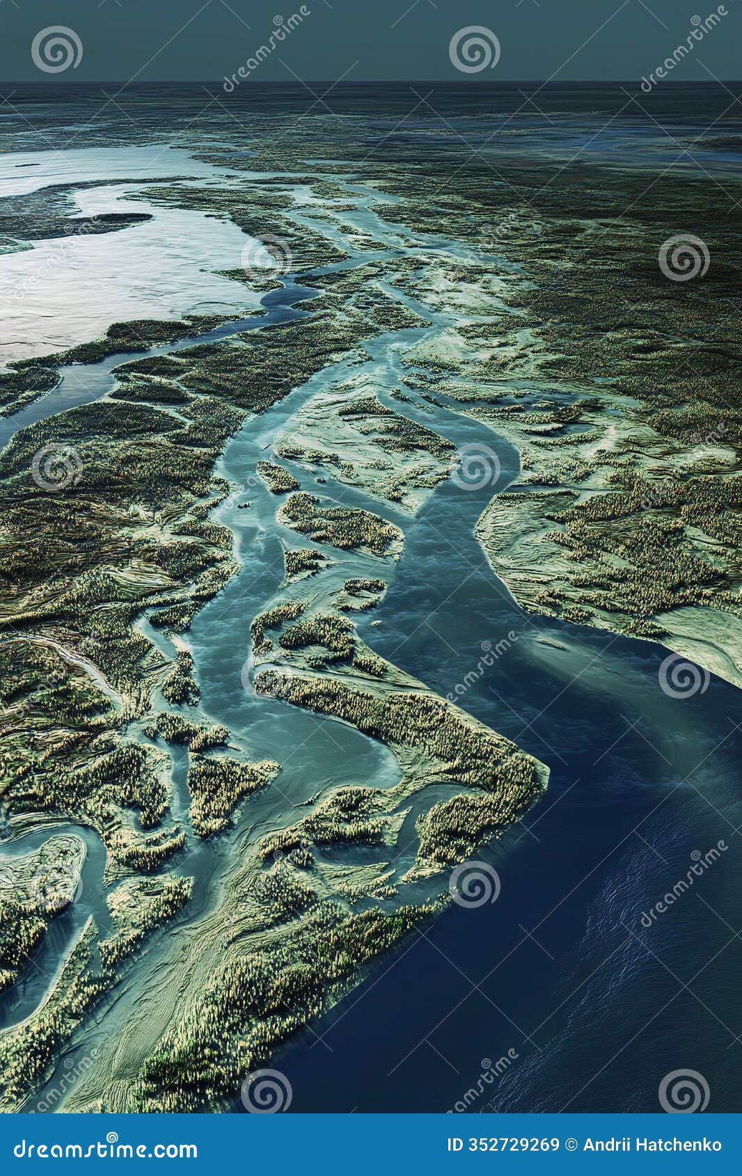 Satellite Scan Of A River Delta Rendered In 3D Using LiDAR GIS Data ...