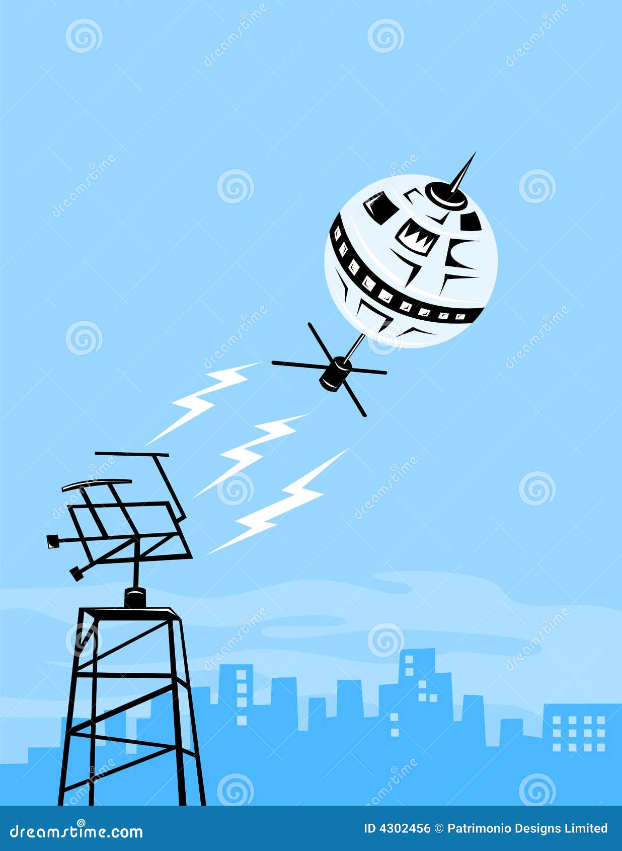 Satellite sending signal stock vector. Illustration of skyscraper - 4302456