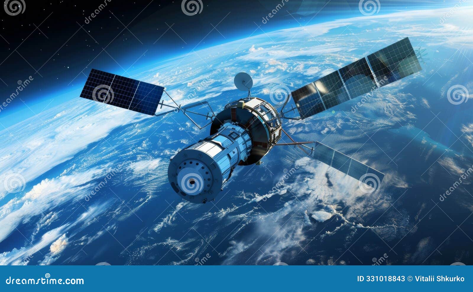 Satellite with Solar Panels in Orbit Around Earth, Capturing Stunning ...