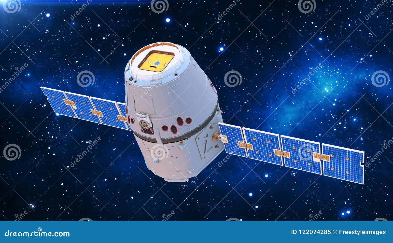Satellite in Space, Communication Satellite with Solar Panels in Cosmos ...