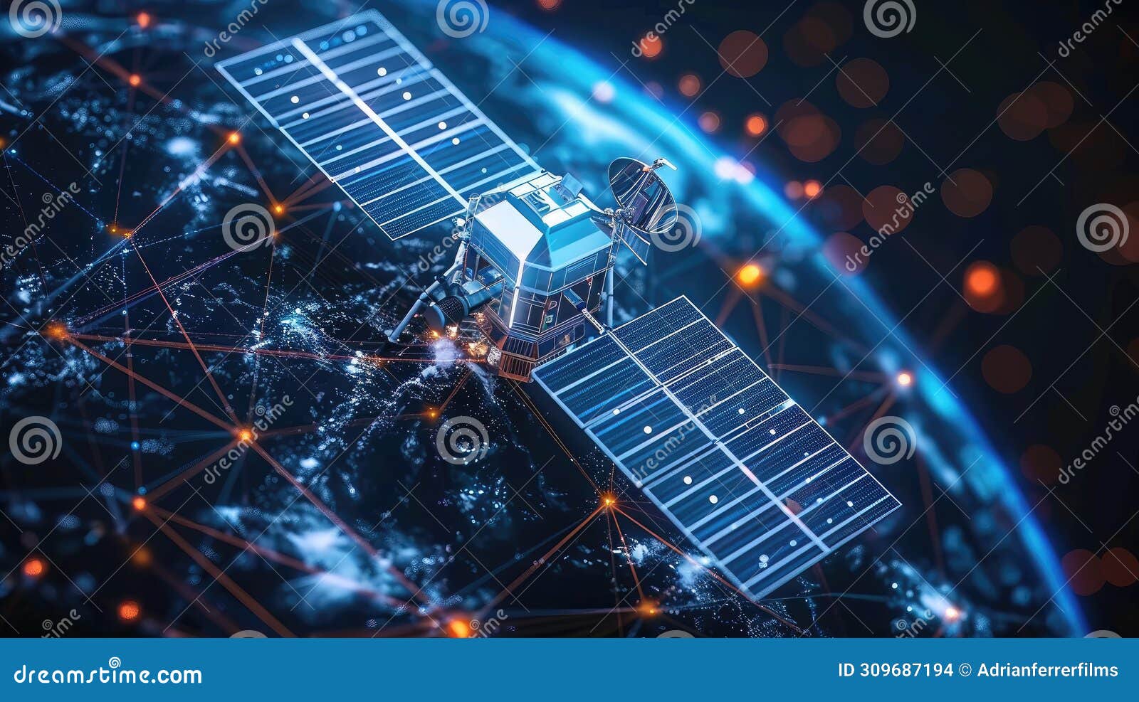 Satellite in Space with Network Connections Around Earth. Stock Photo ...