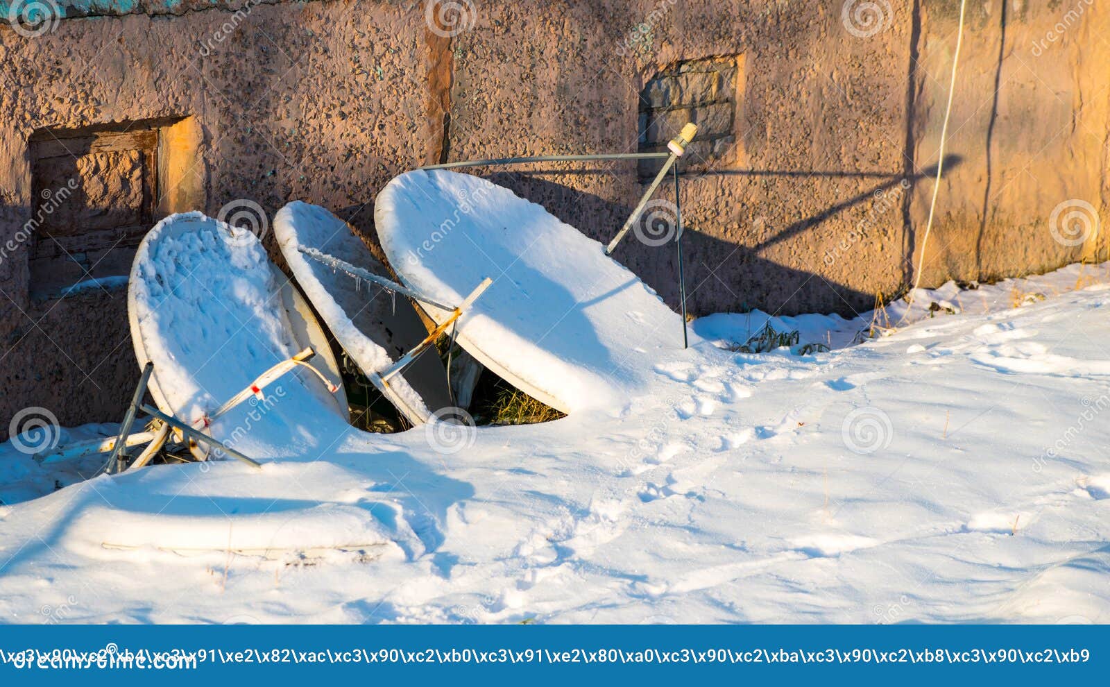 Satellite TV Antennas in the Snow Stock Image - Image of snow ...
