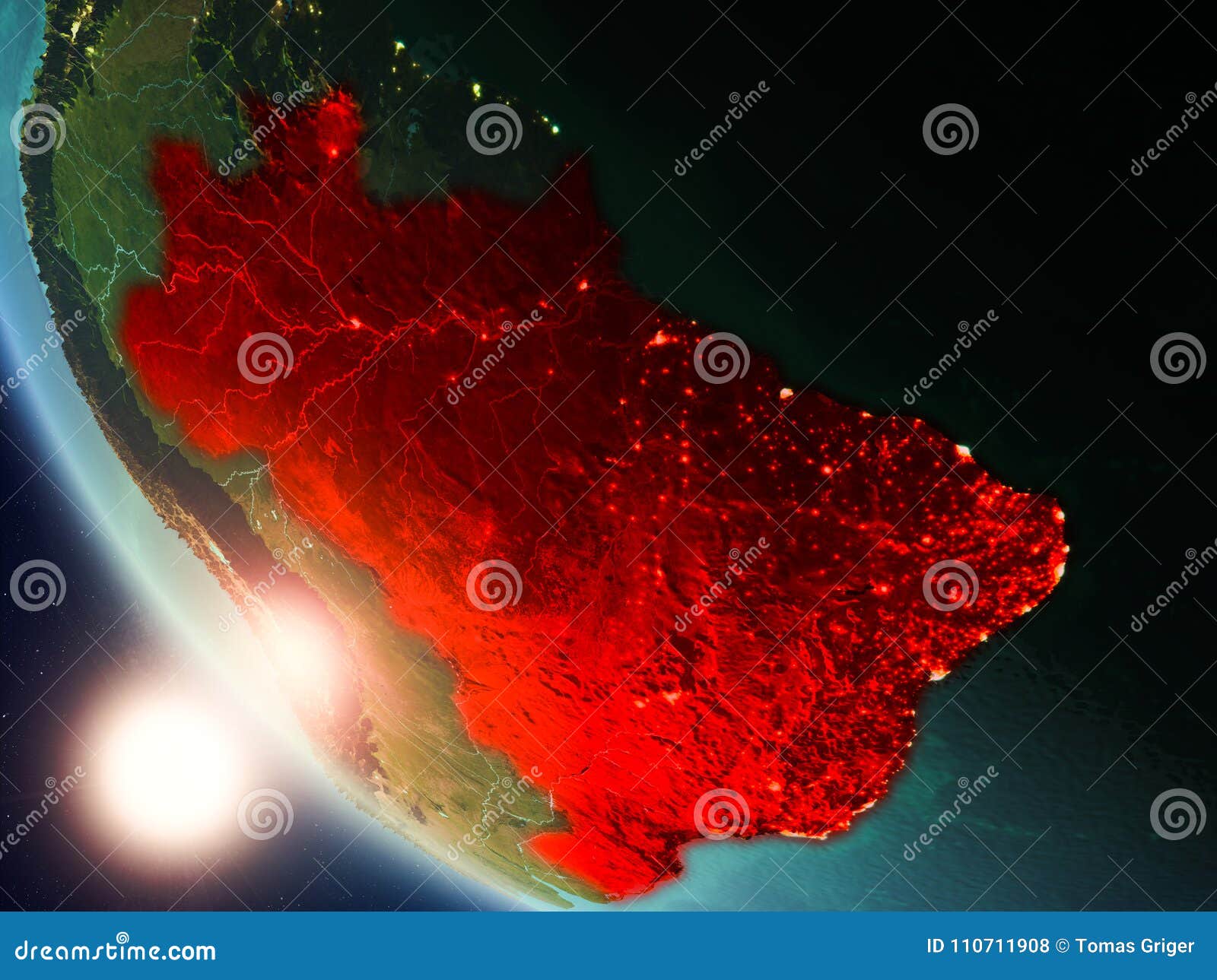 Brazil during Sunset on Earth Stock Illustration - Illustration of ...
