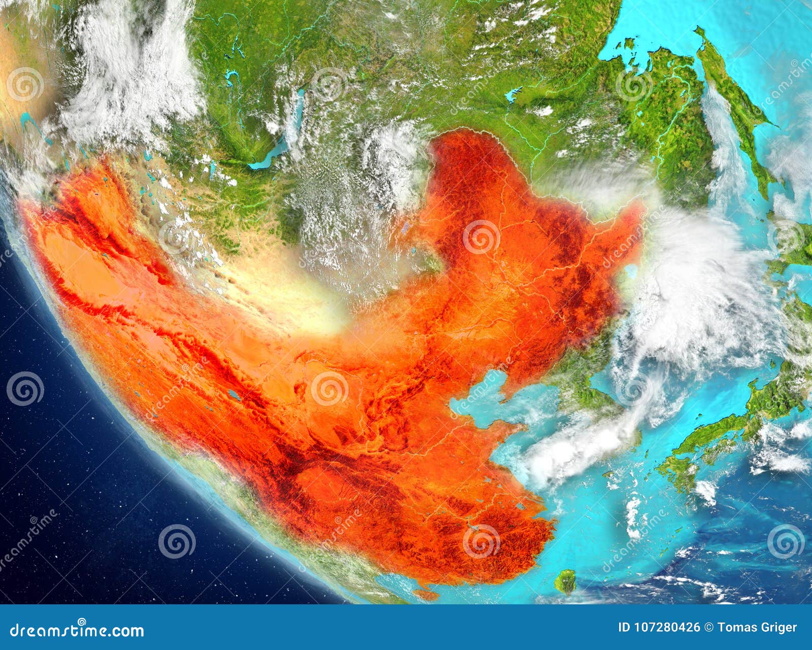 Satellite View of China in Red Stock Photo - Image of highlighted ...