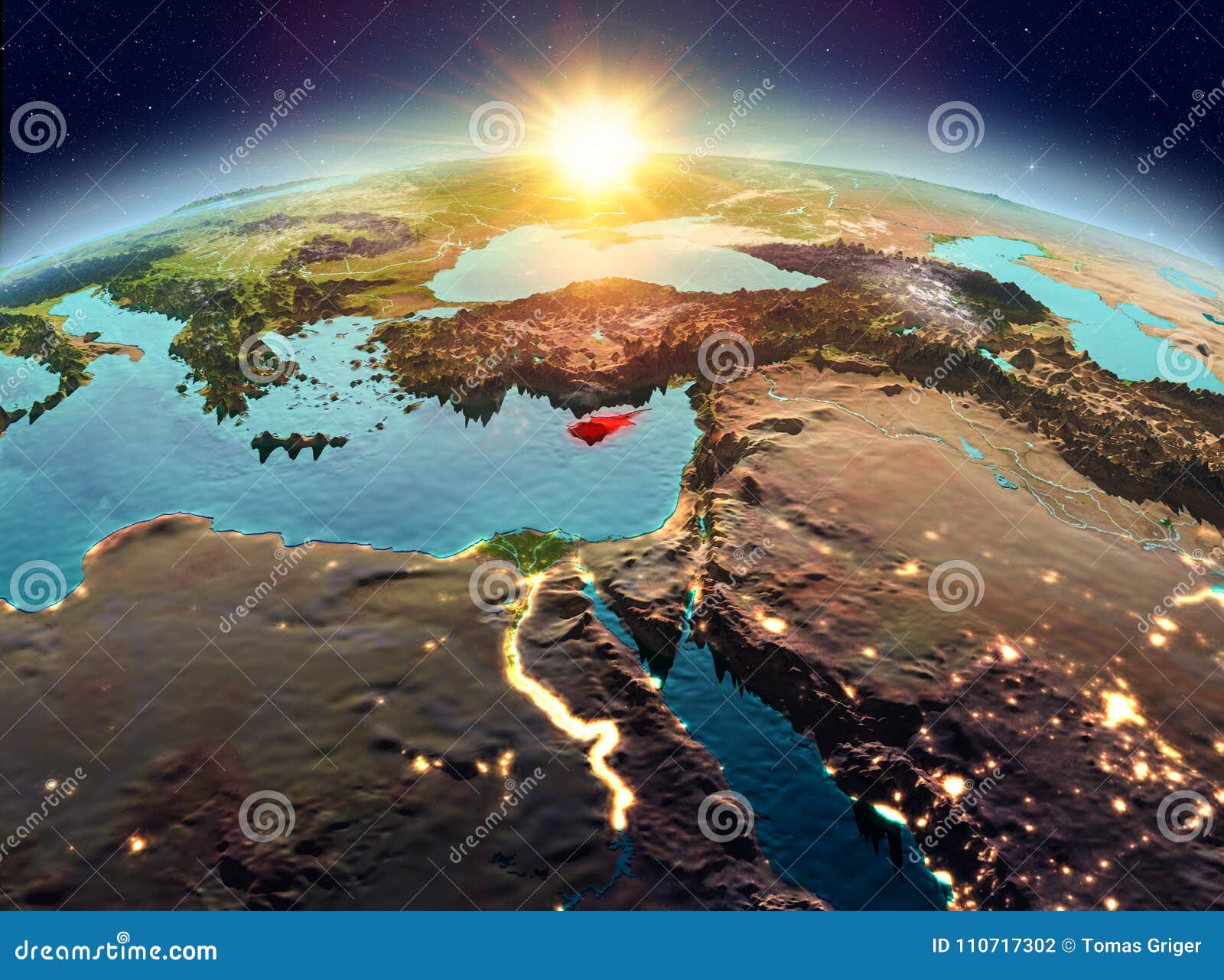 Cyprus from Space in Sunrise Stock Illustration - Illustration of ...