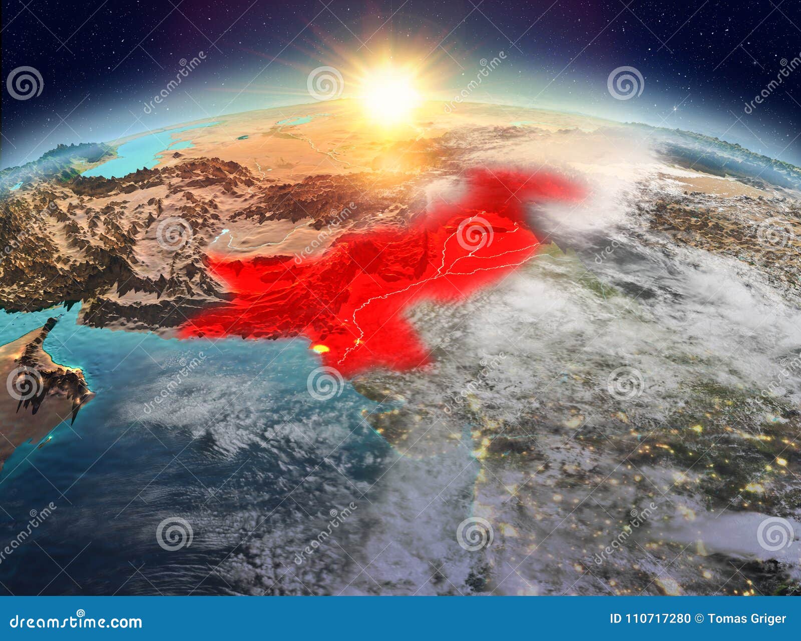 Pakistan from Space in Sunrise Stock Illustration - Illustration of ...