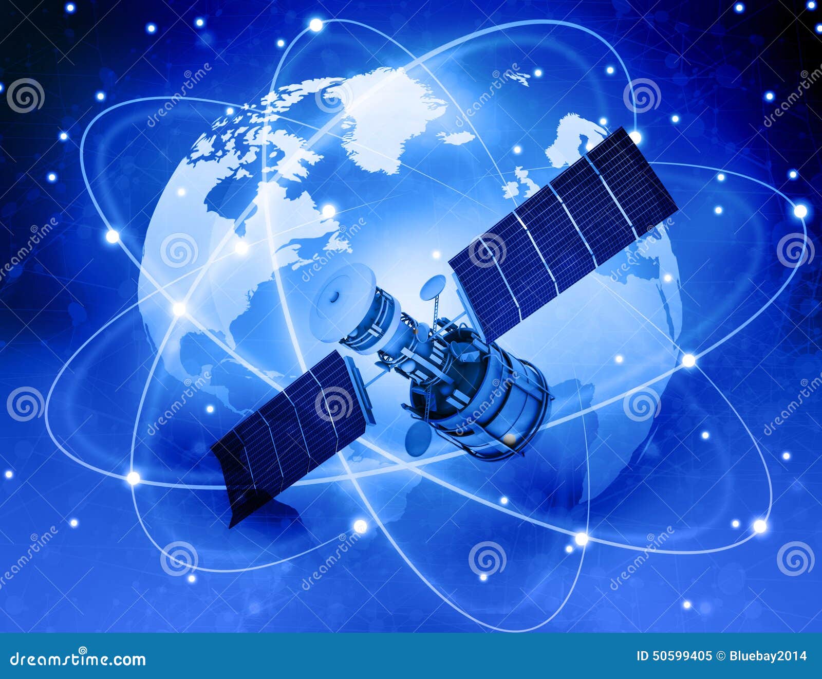Satellites Connection and Earth Stock Illustration - Illustration of ...