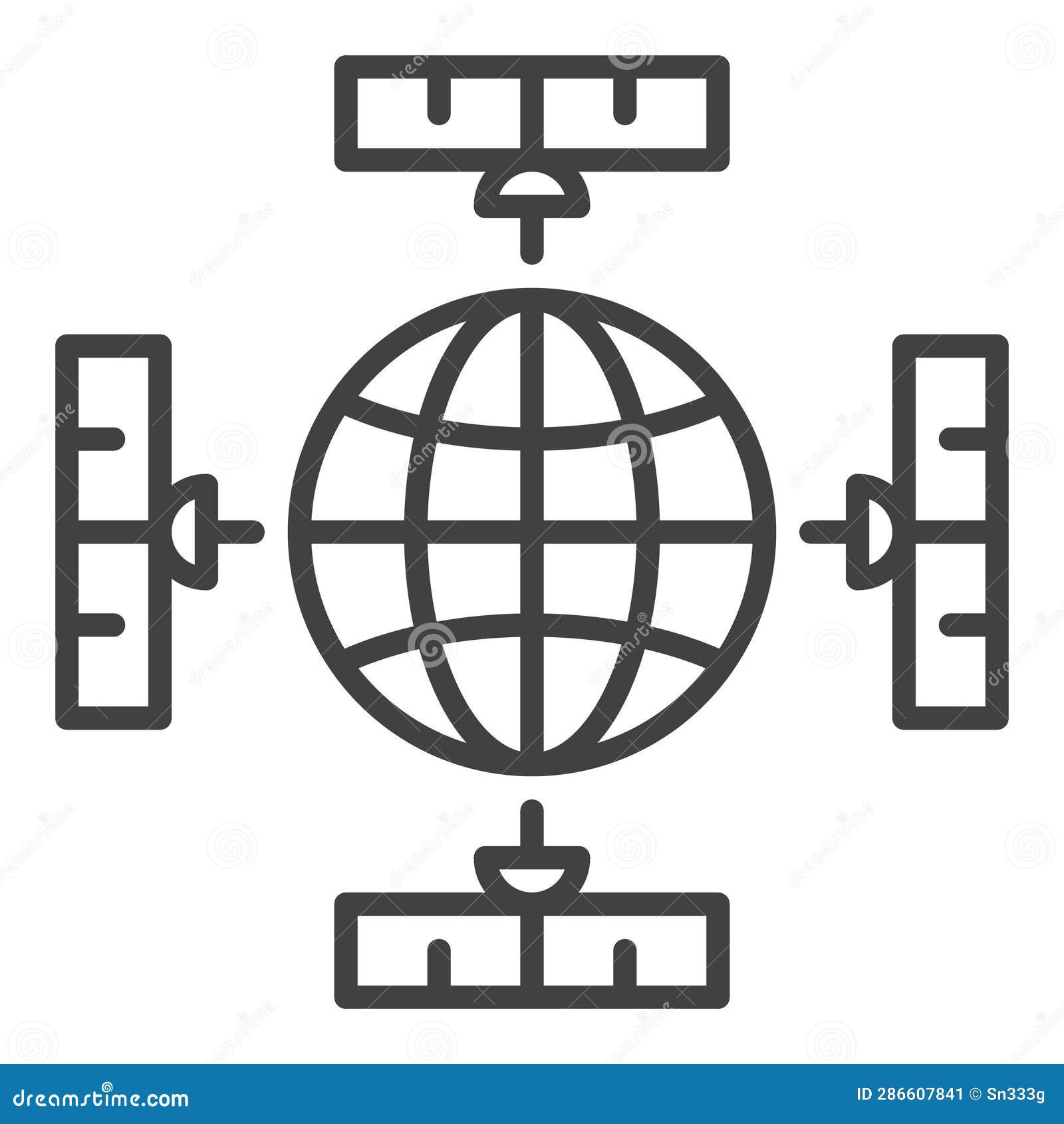 Satellites and Earth Planet Vector Concept Linear Icon or Sign Stock ...