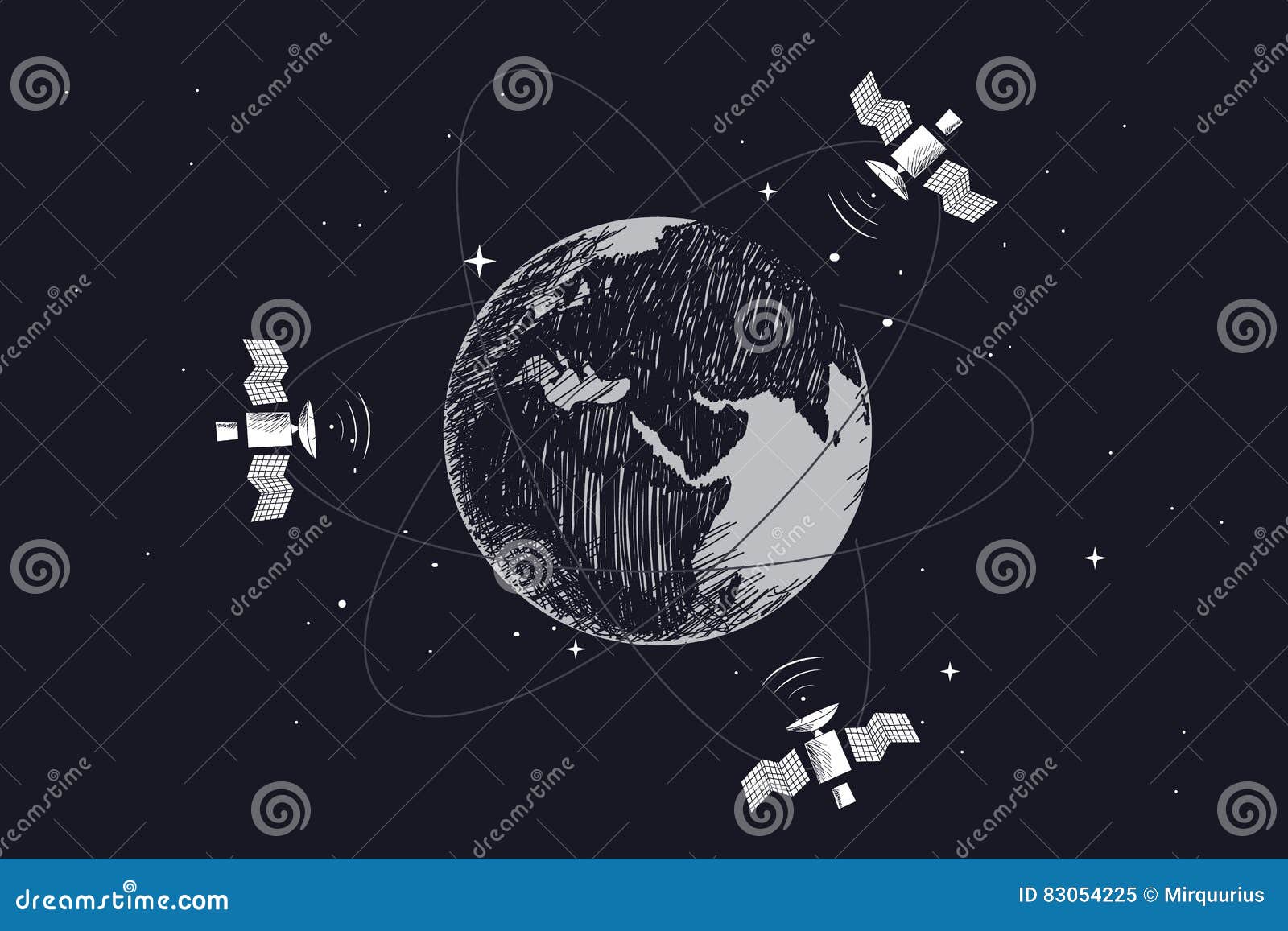 Set Satellites Orbiting The Planet Earth, Planet Saturn And Astronaut ...