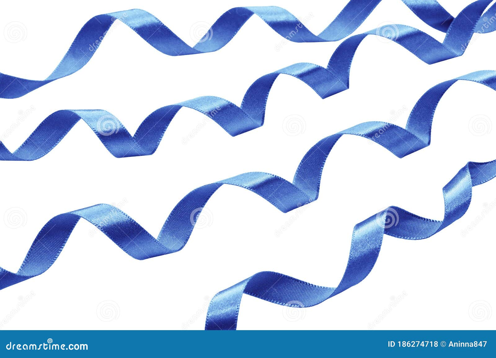 Satin Blue Curly Ribbon Isolated on White Stock Photo - Image of white ...