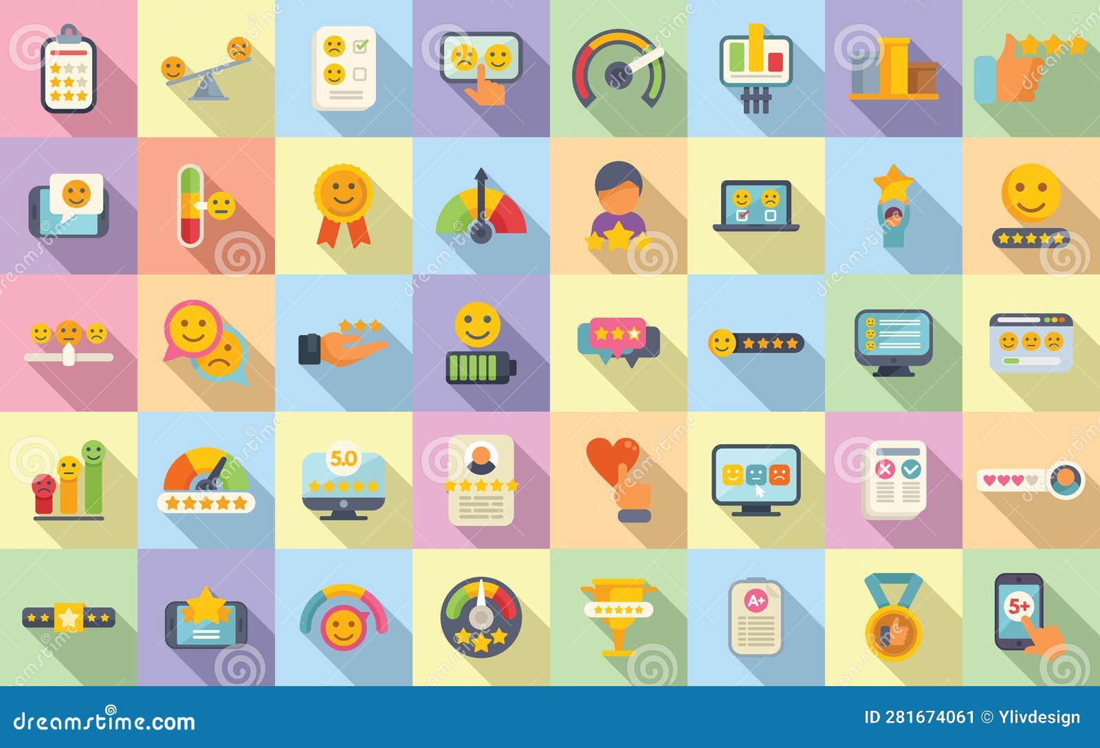 Satisfaction Level Icons Set Flat Vector. Customer Smile Stock Vector ...