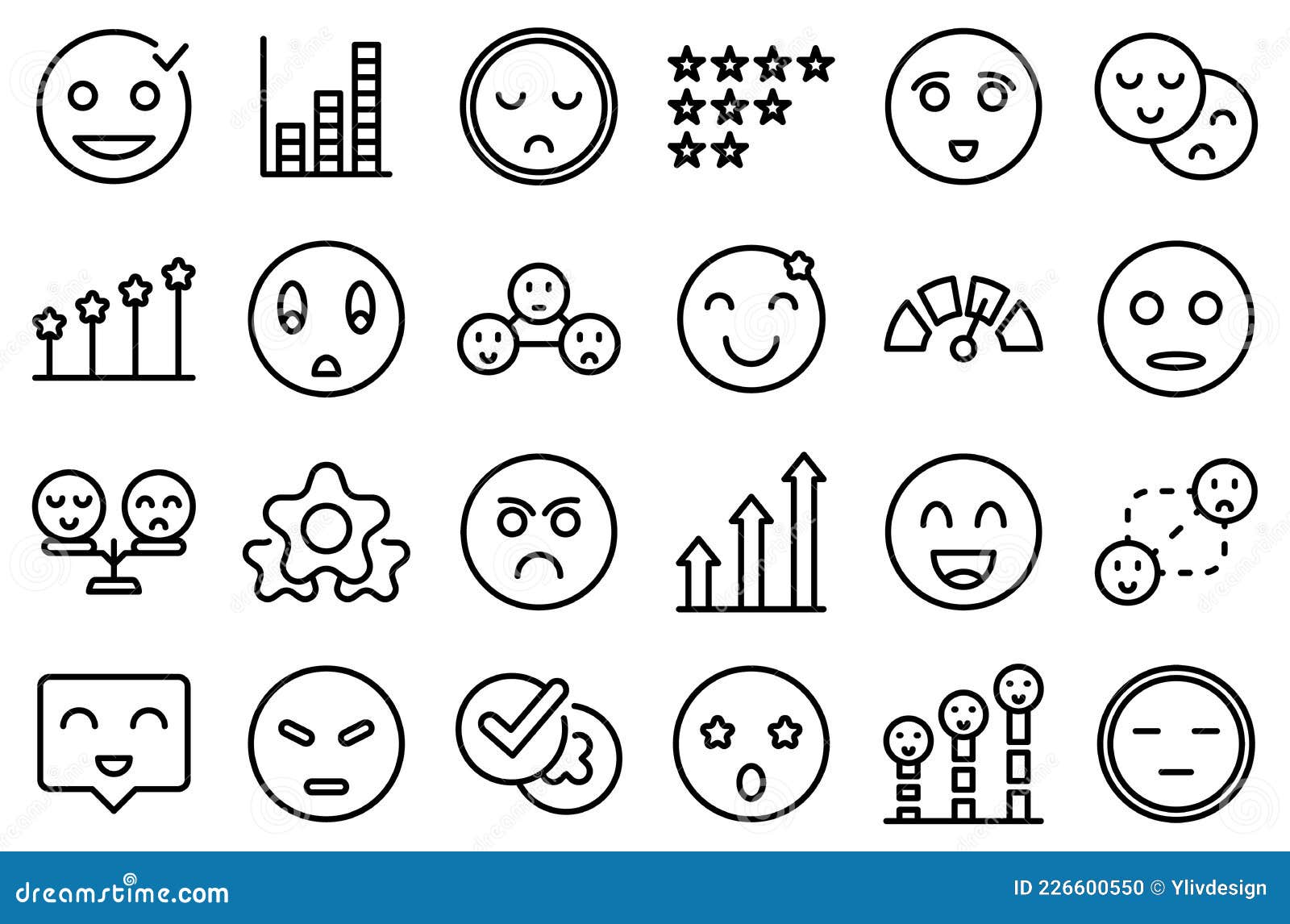 Satisfaction Level Icons Set Outline Vector. Customer Smile Stock ...