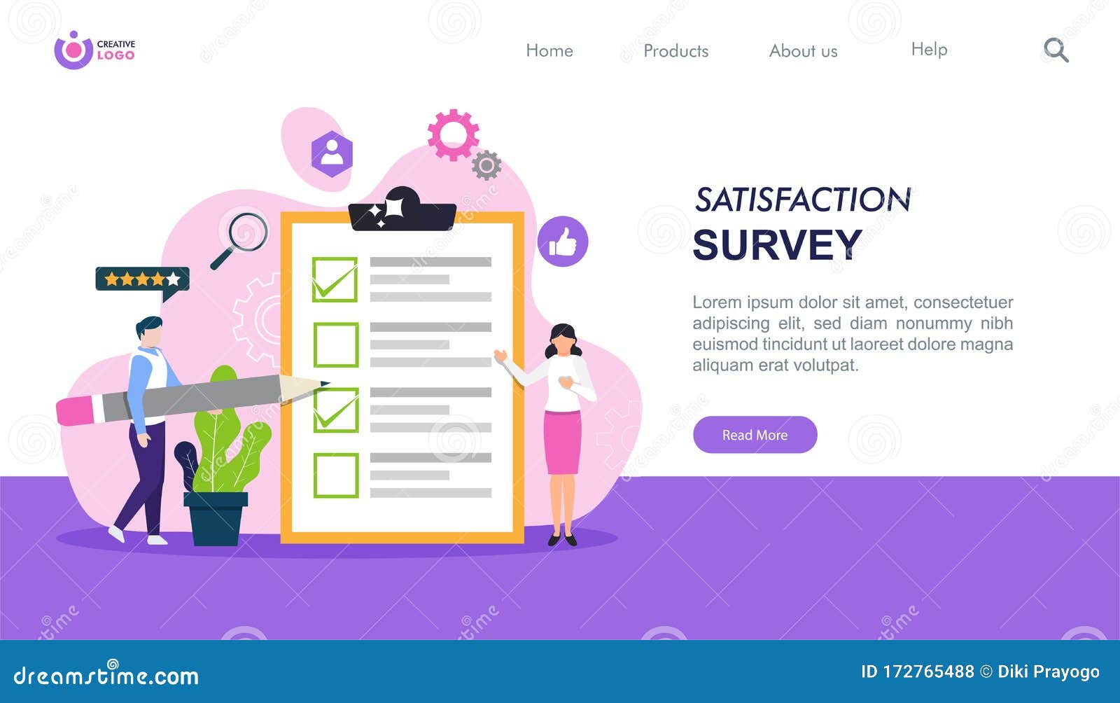 Satisfaction Survey Flat Design Concept for Landing Page. Modern Flat ...