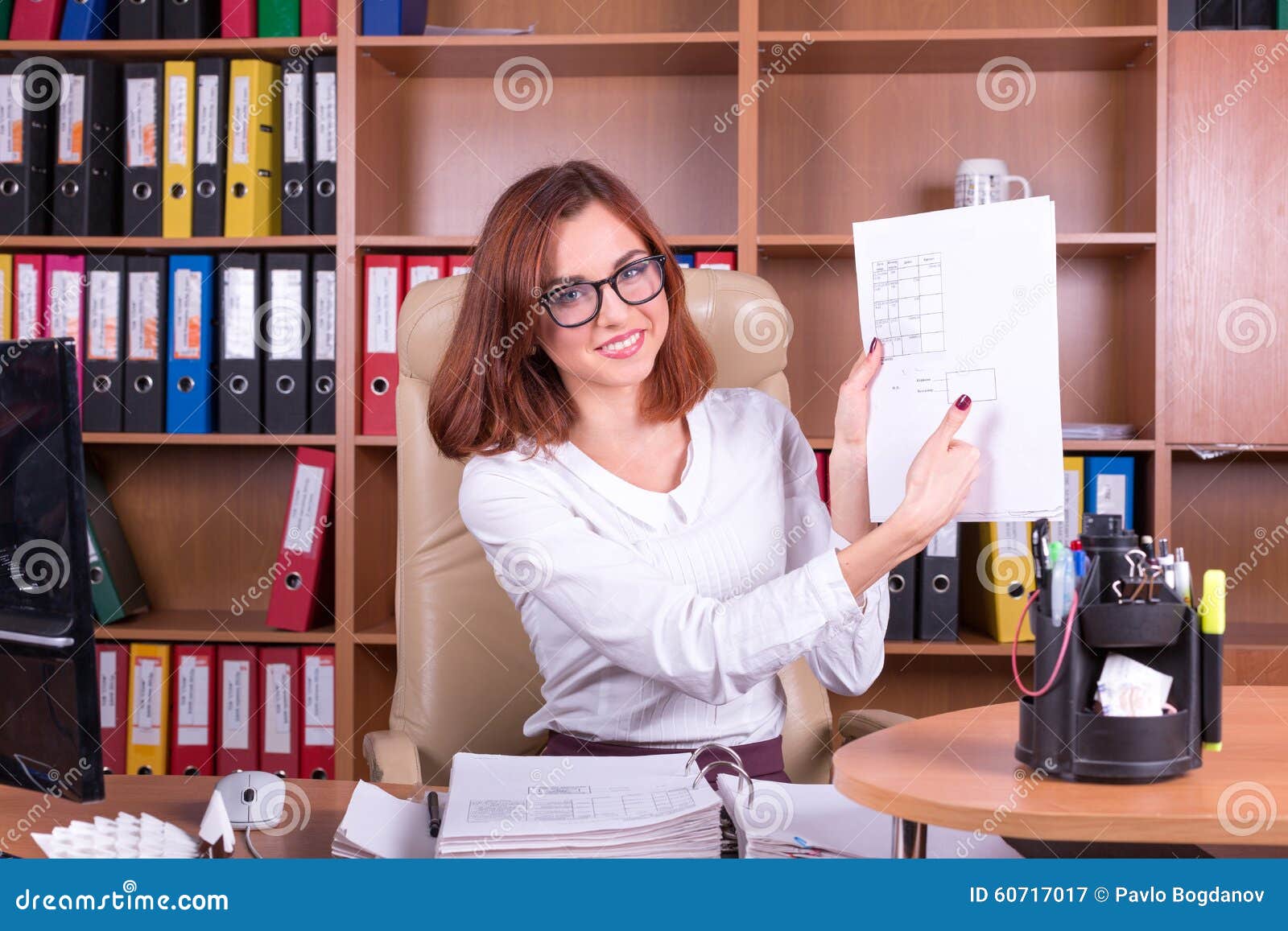 Satisfied Accounter Show Document Stock Image - Image of cute, happy ...
