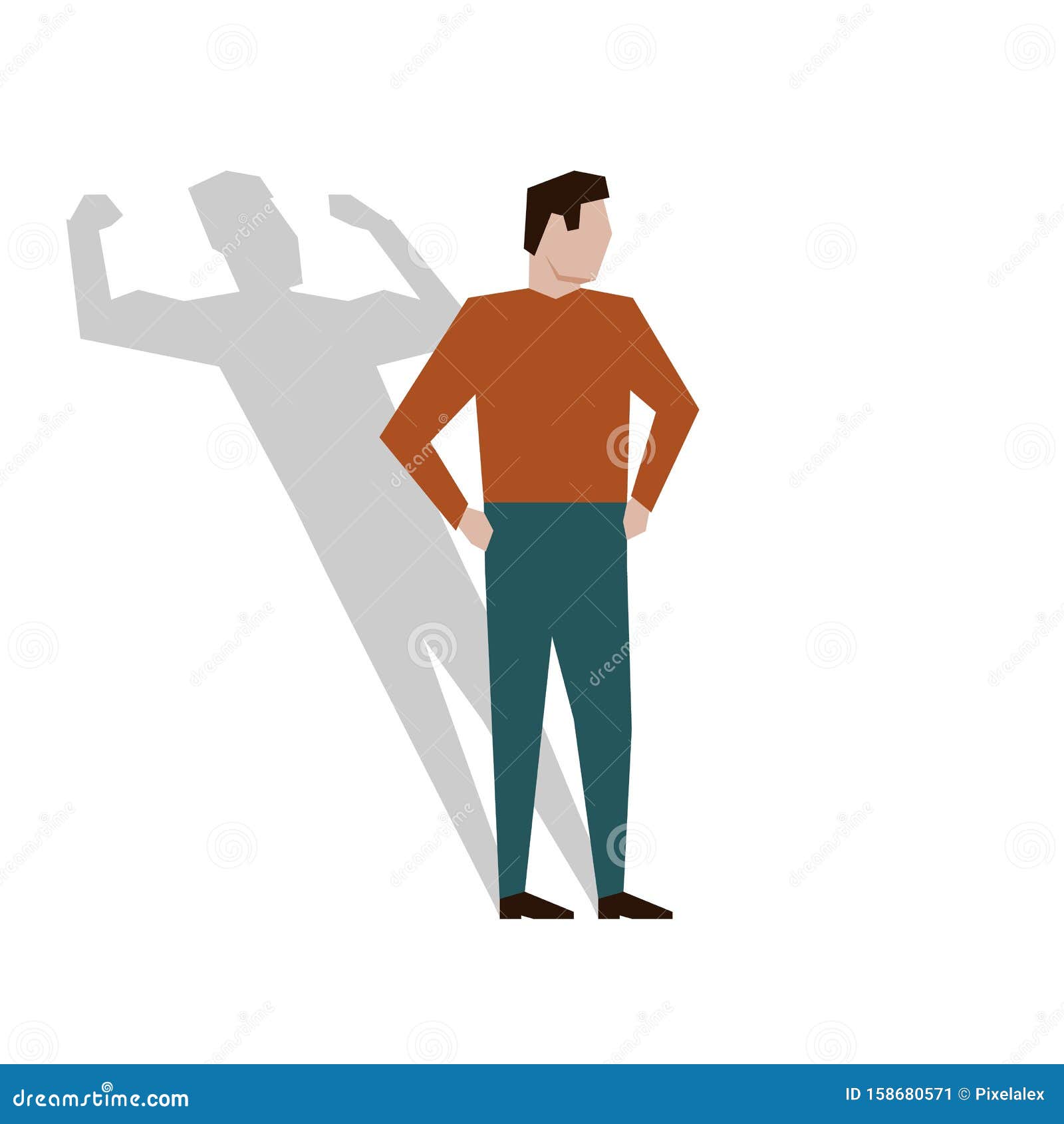 Satisfied Businessman with Muscular Shadow Behind Vector Illustration ...
