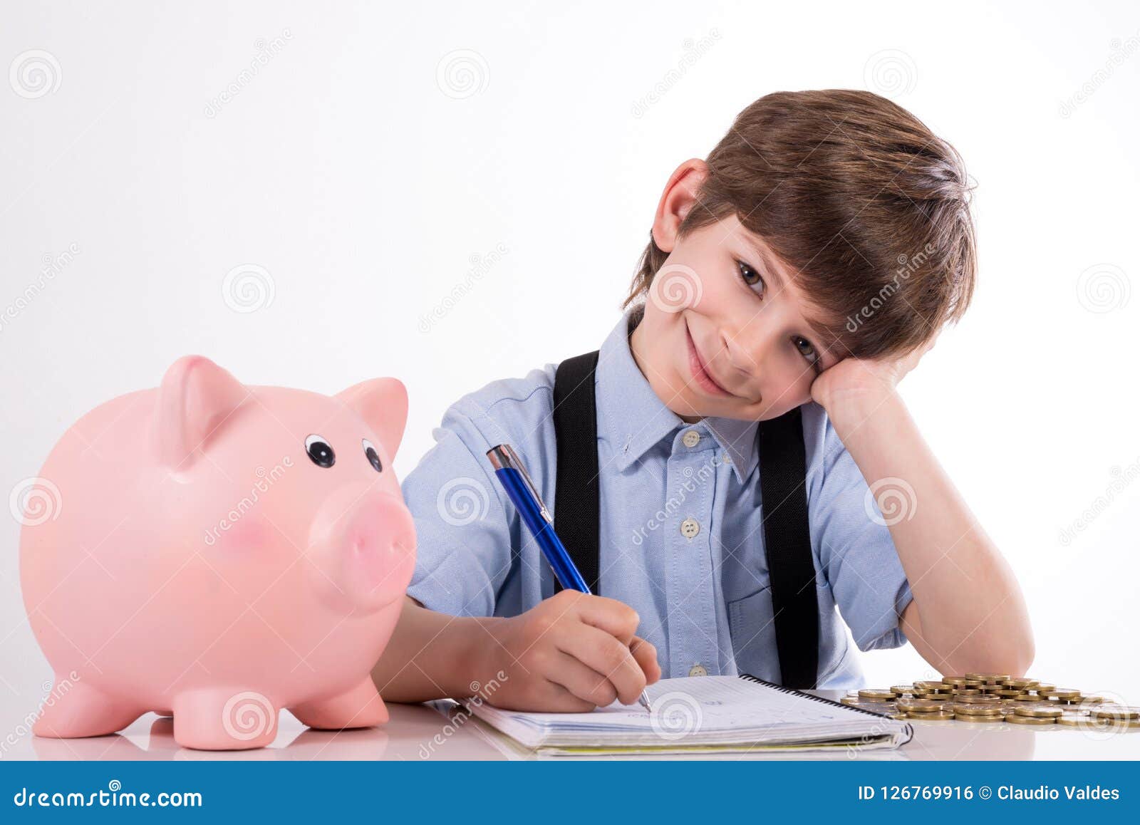 Satisfied Child Calculates His Savings Stock Photo - Image of ...