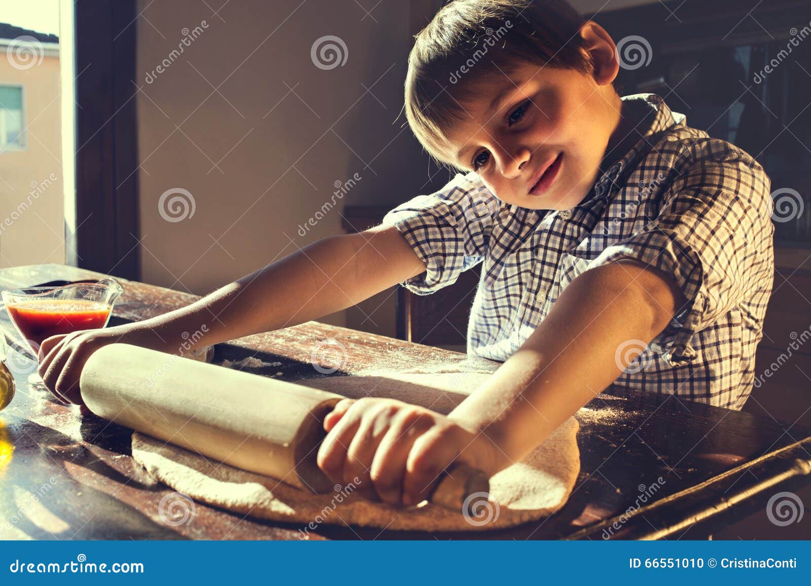 Satisfied Child Making Homemade Pizza Stock Photo - Image of food ...