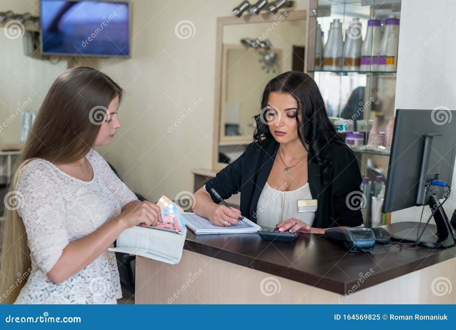 Satisfied Client Going To Pay Money To Administrator Stock Image ...
