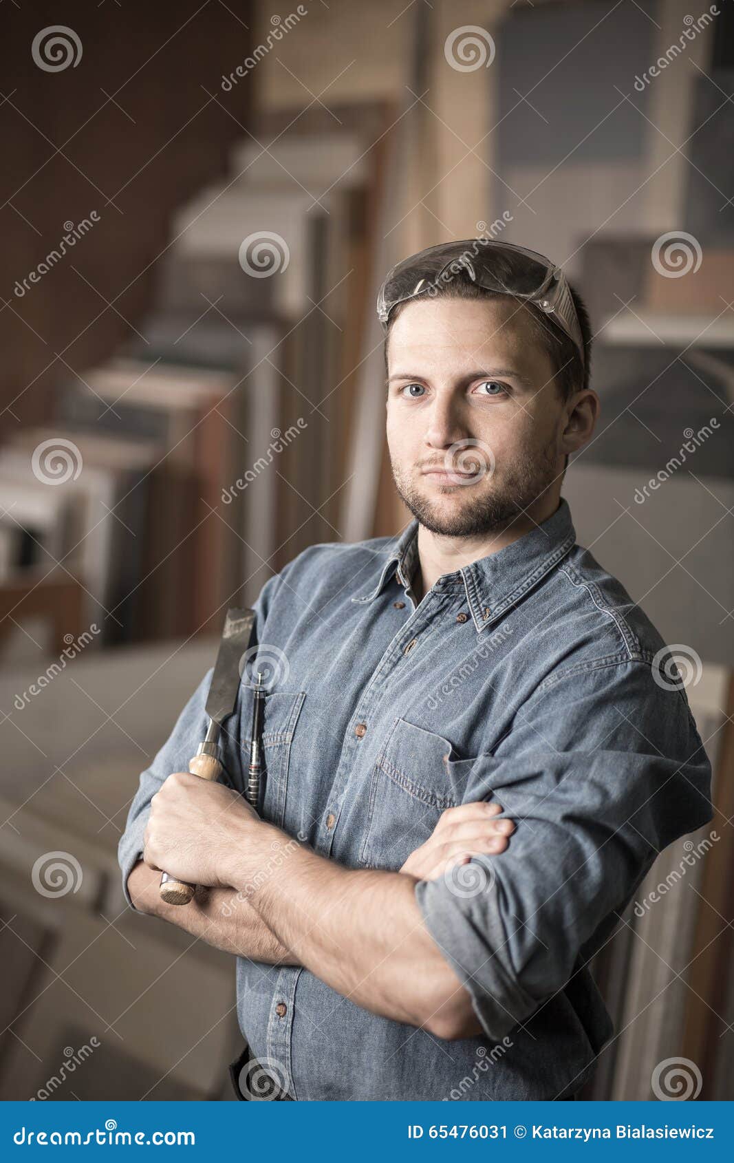 Satisfied Joinery Worker Holding Chisel Stock Image - Image of ...