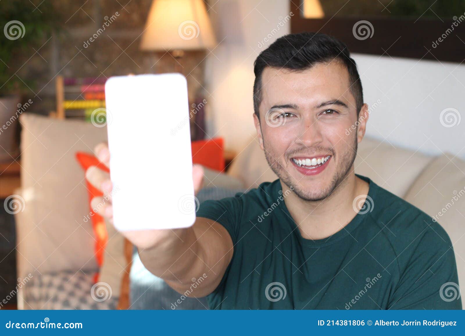 Satisfied Looking Man Showing Device Screen Stock Photo - Image of cell ...