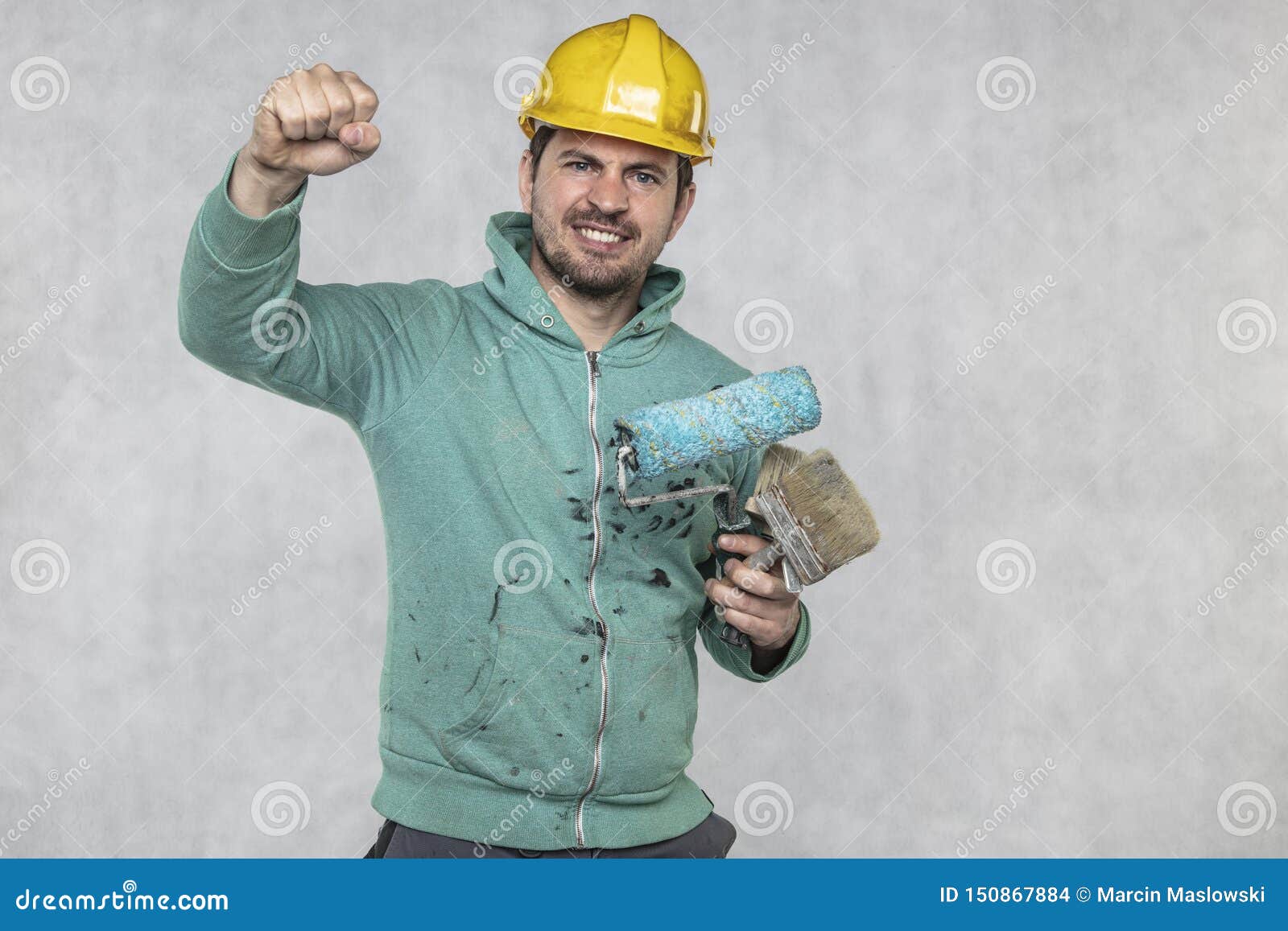 Satisfied Painter Show His Happiness Stock Photo - Image of painting ...