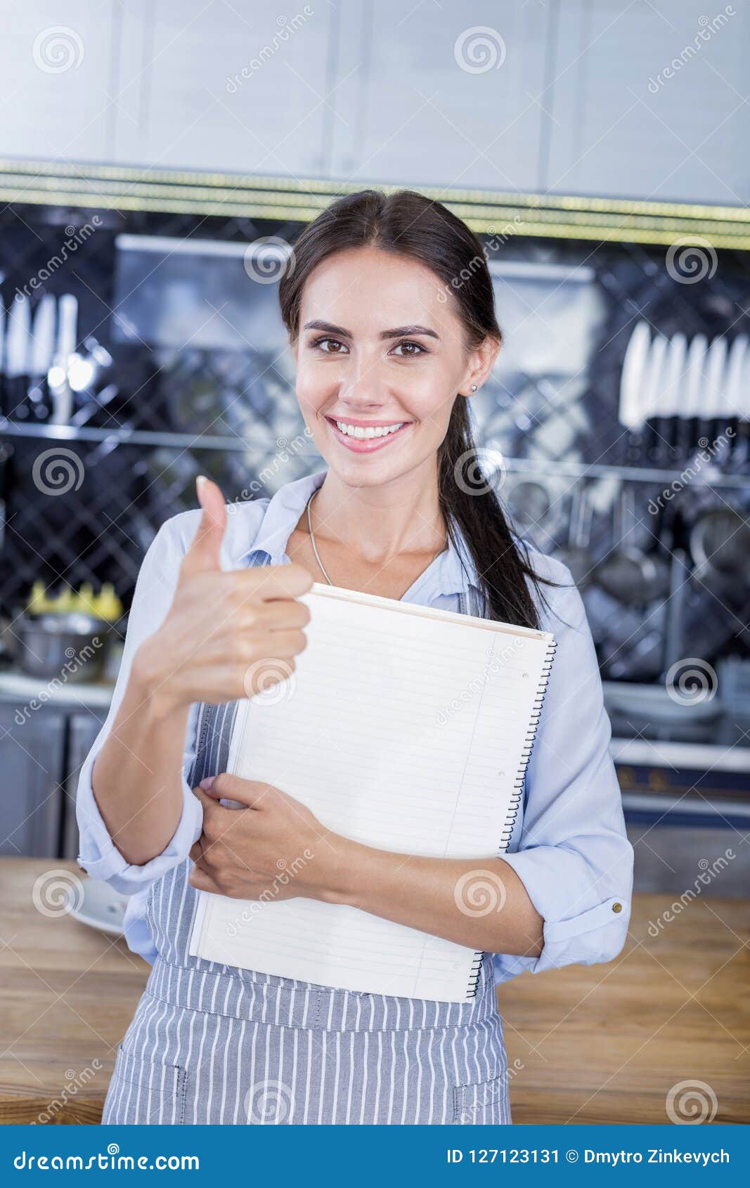 Satisfied Pretty Lady Standing in the Kitchen Stock Image - Image of ...