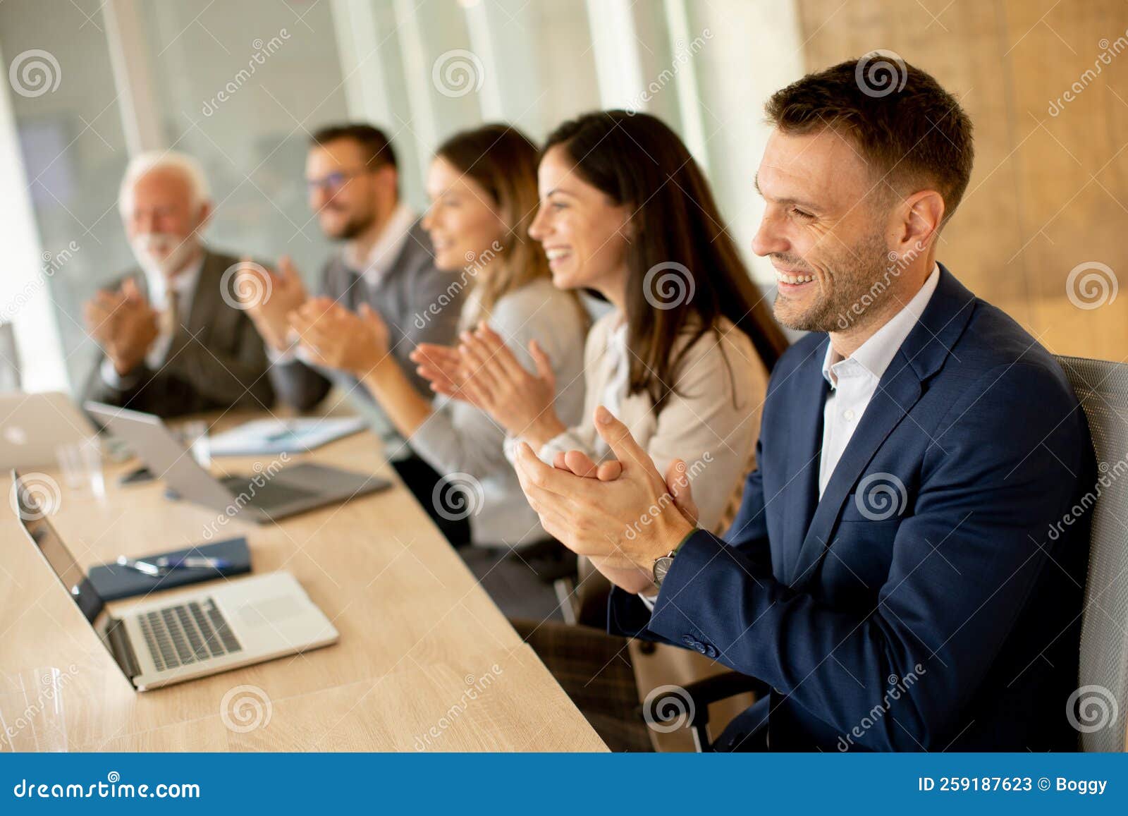 Satisfied Proud Business Team Clapping Hands Stock Image - Image of ...