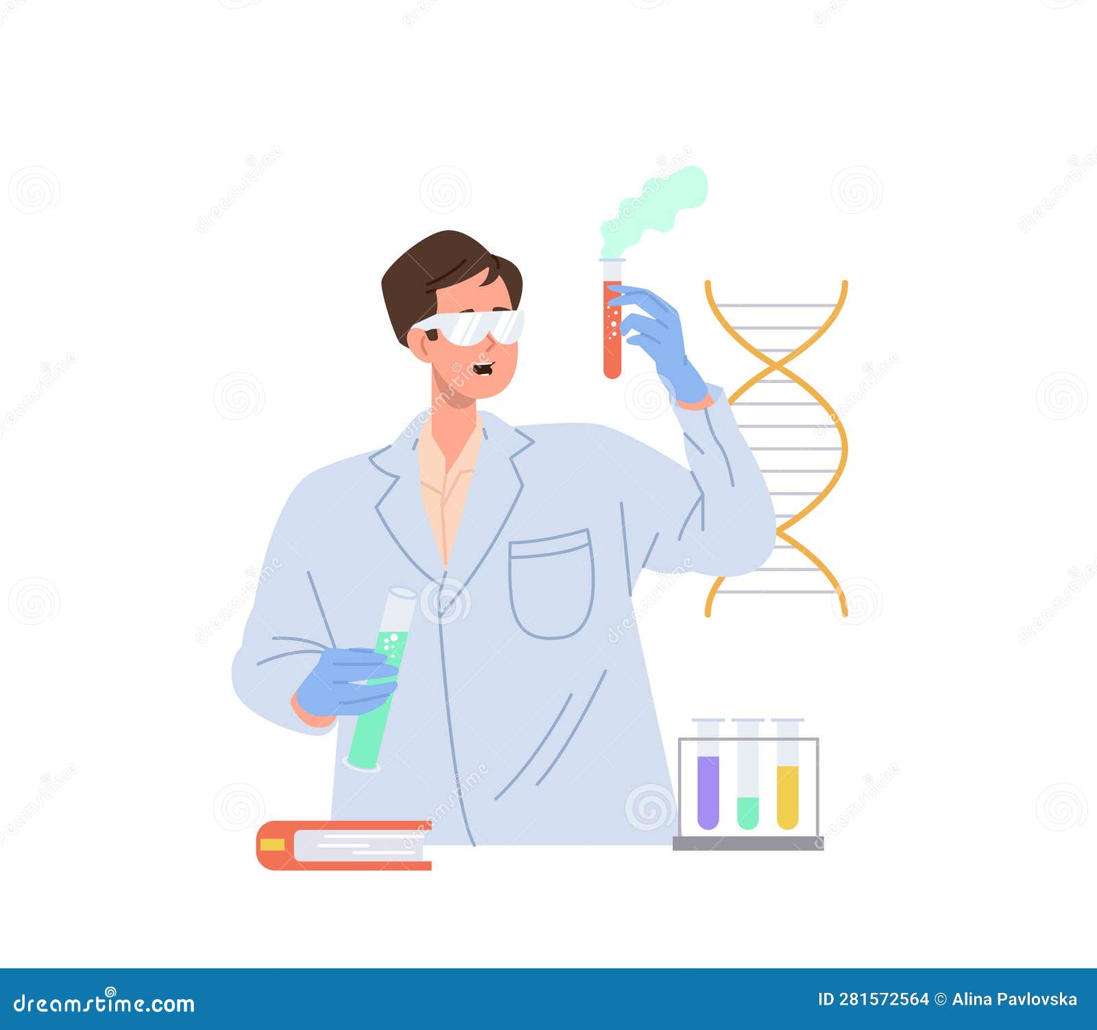 Satisfied Scientist Looking at Test Tube Having Good Research Results ... Satisfied Scientist Looking at Test Tube Having Good Research Results ...