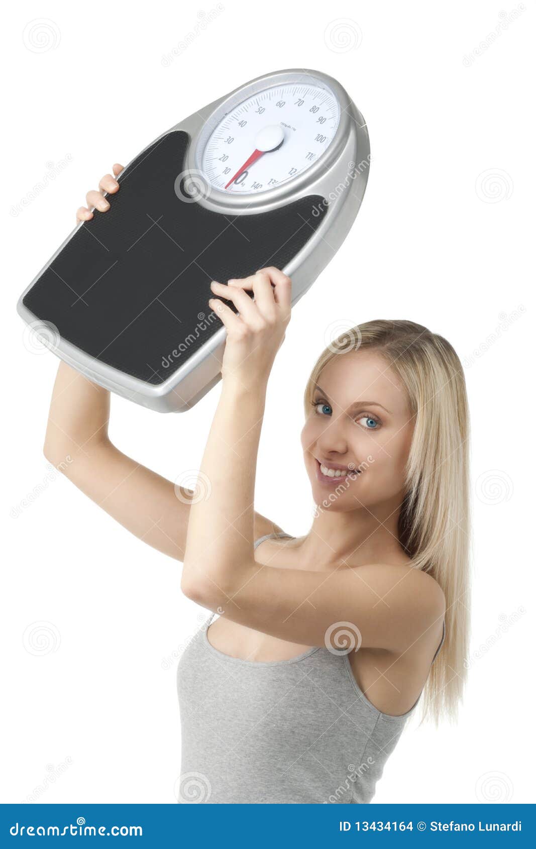 Satisfied Woman Raising Her Scale Stock Photo - Image of bathroom ...