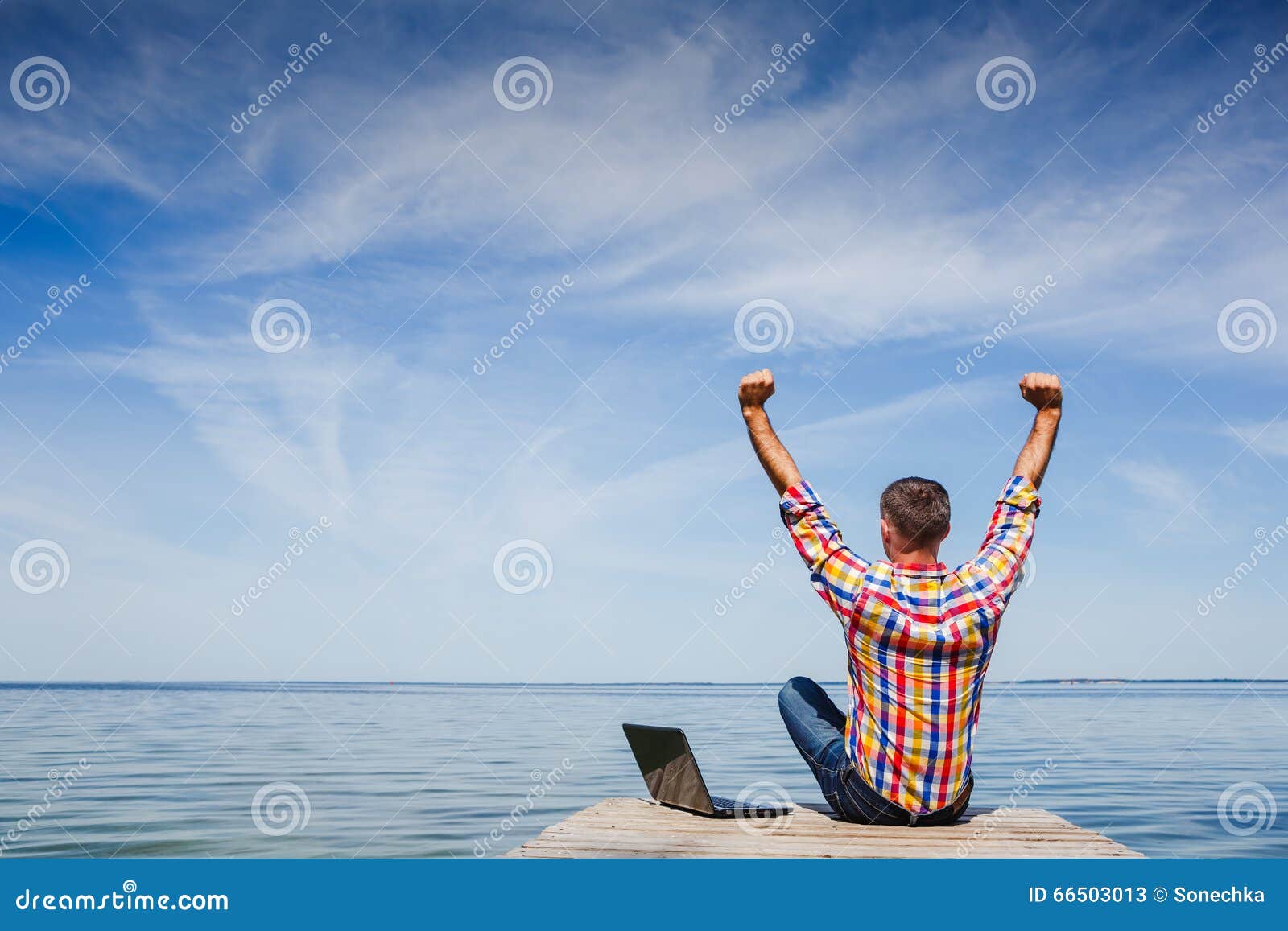 Satisfied with Work Done. Happy Young Man Working on Laptop Stock Image ...