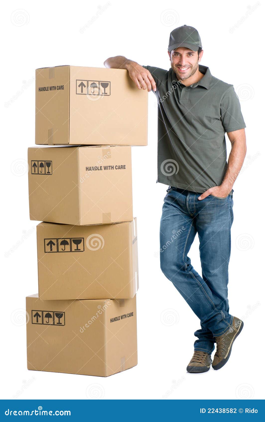 Satisfied Worker with Boxes Stock Photo - Image of person, delivery ...
