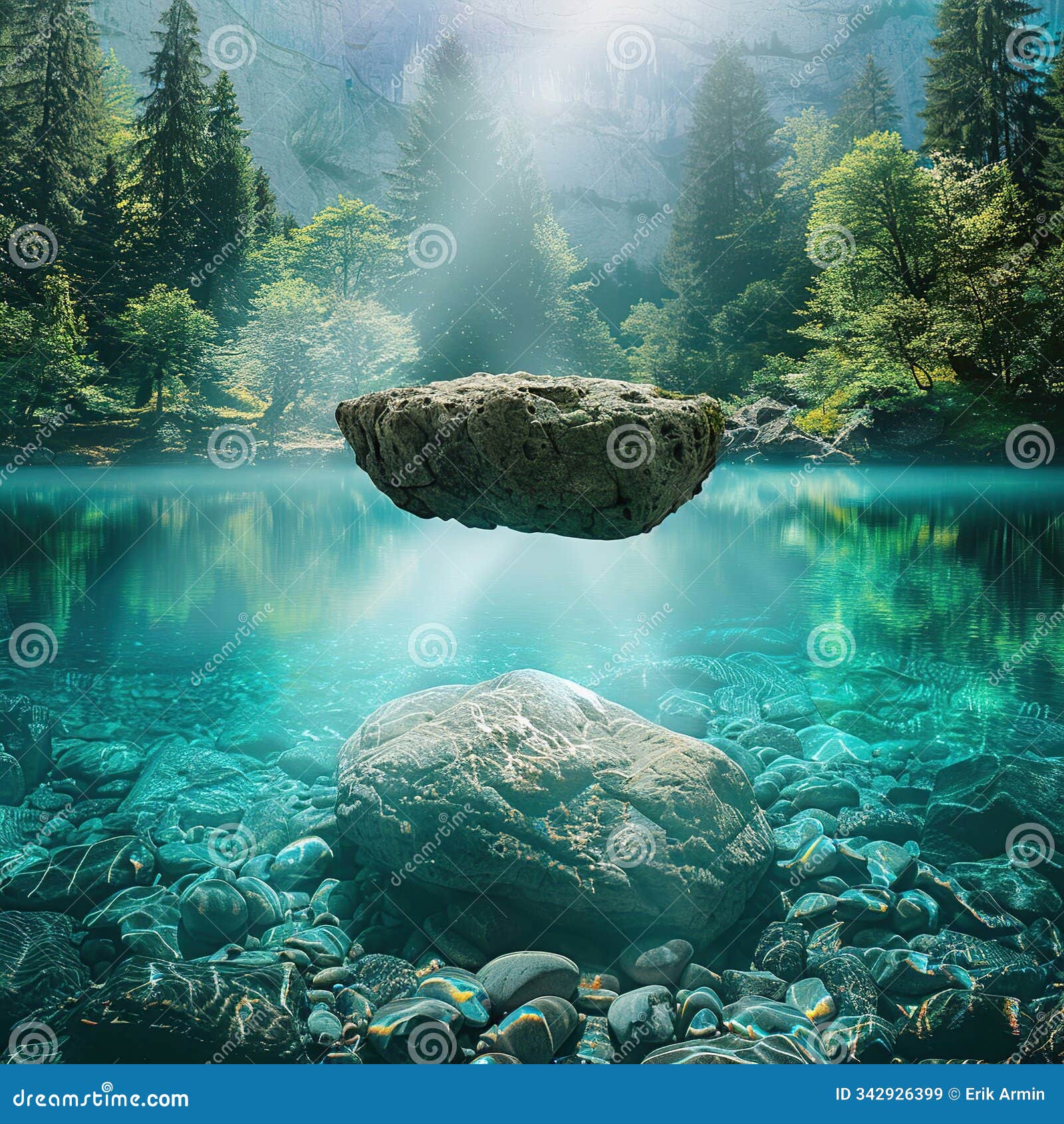 Satisfying Magic Rock Floating Above a Crystal Clear River with ...