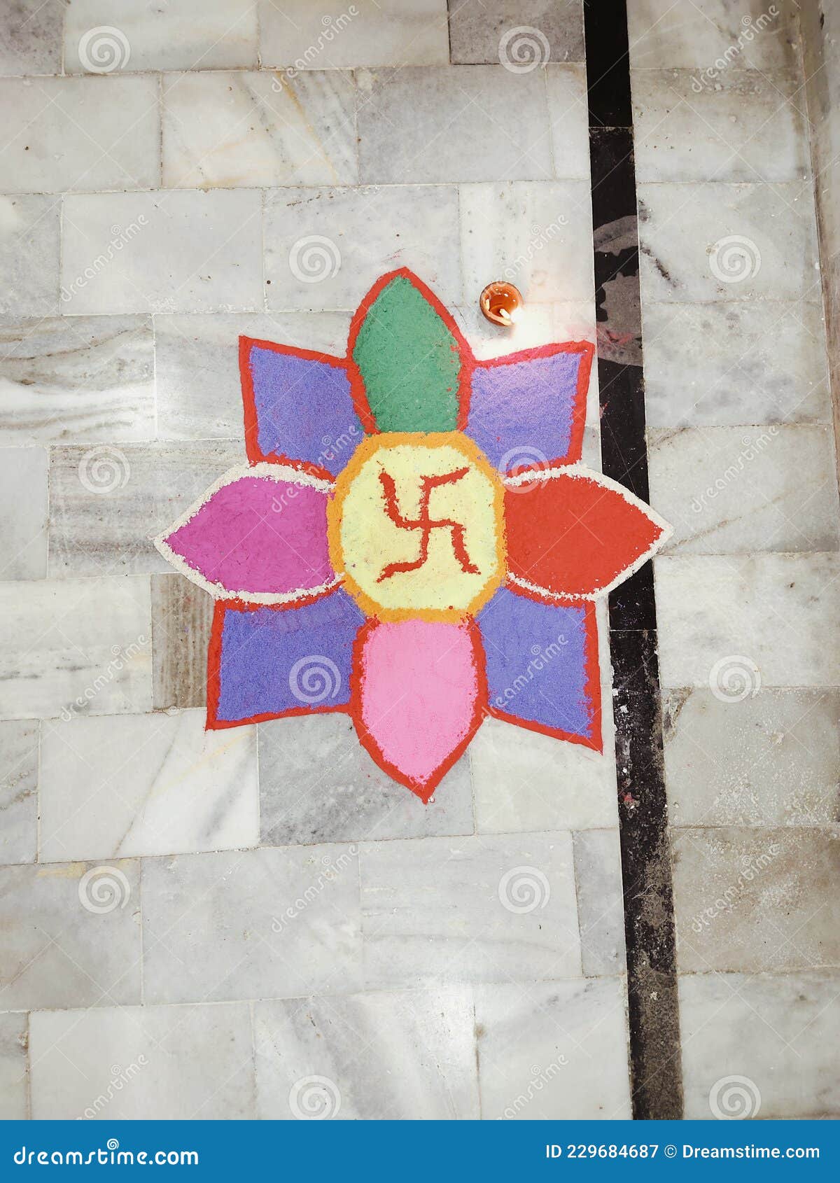 Satiya Rangoli Design with Firelamp Stock Image - Image of rangoli ...