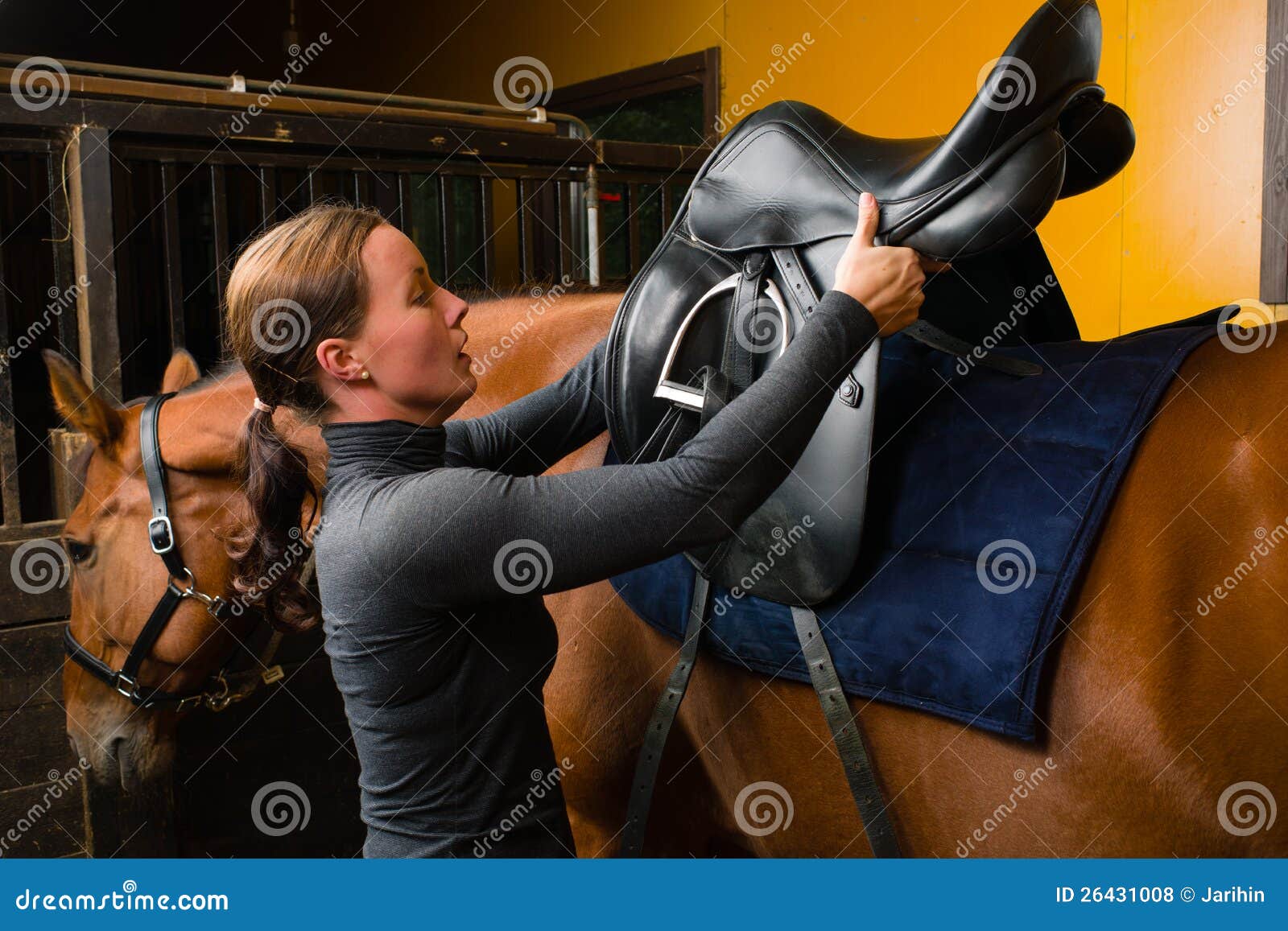 Satteln Sie ein Pferd stockfoto. Bild von frau, freundschaft - 26431008