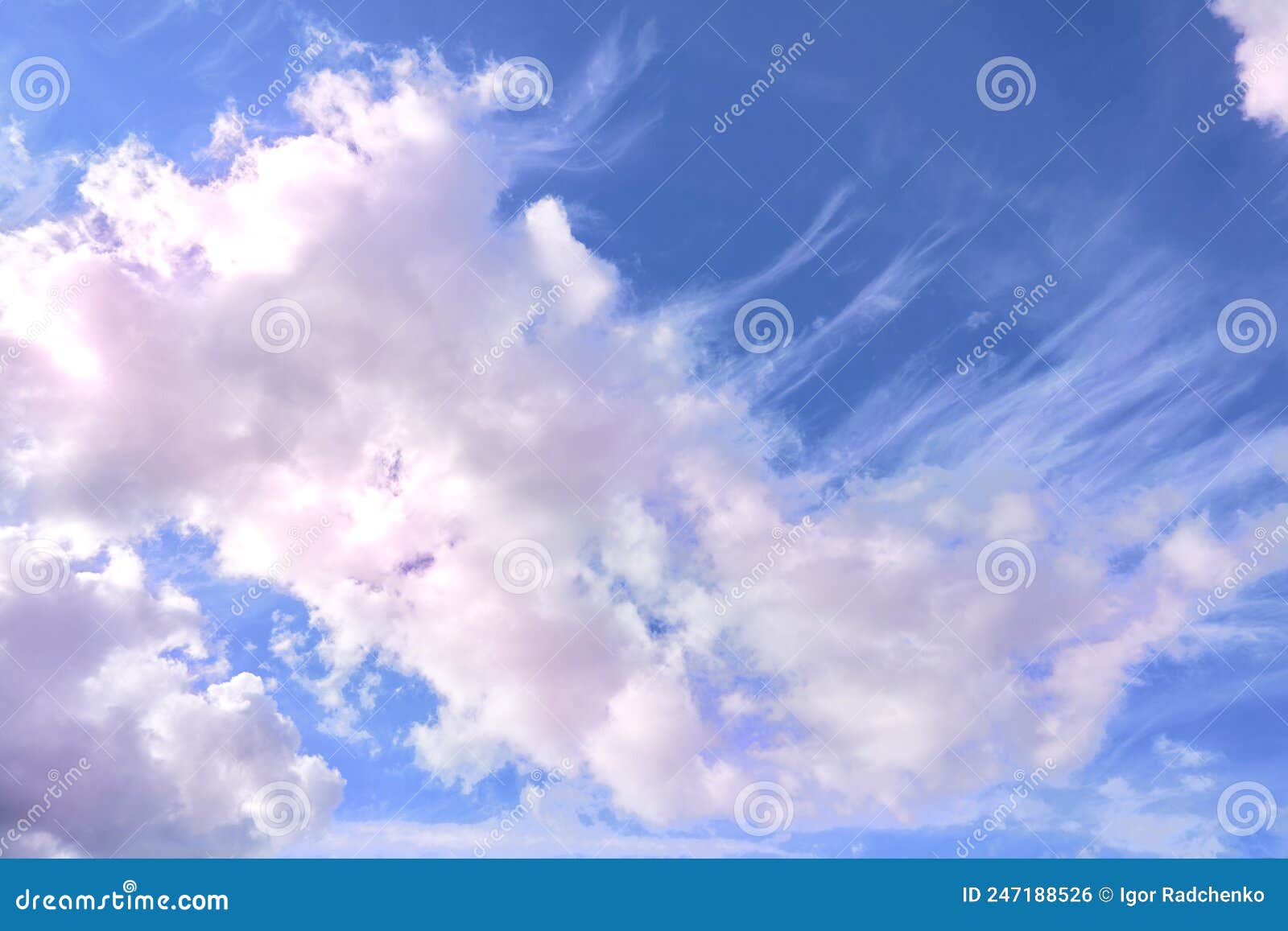 Saturated Blue Sky with Flying Pink Clouds Stock Photo - Image of ...