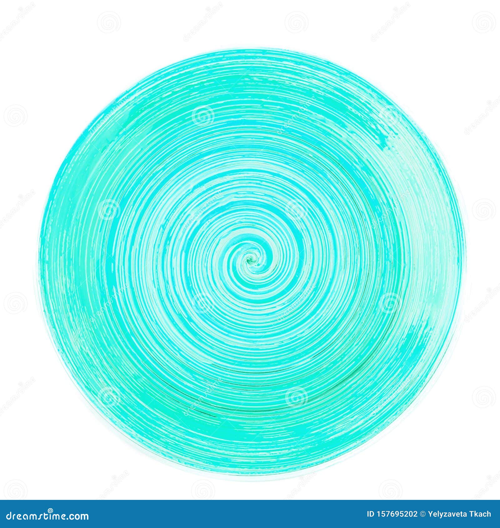 Saturated Cyan Color Round Ceramic Plate with Spiral Pattern, Isolated ...