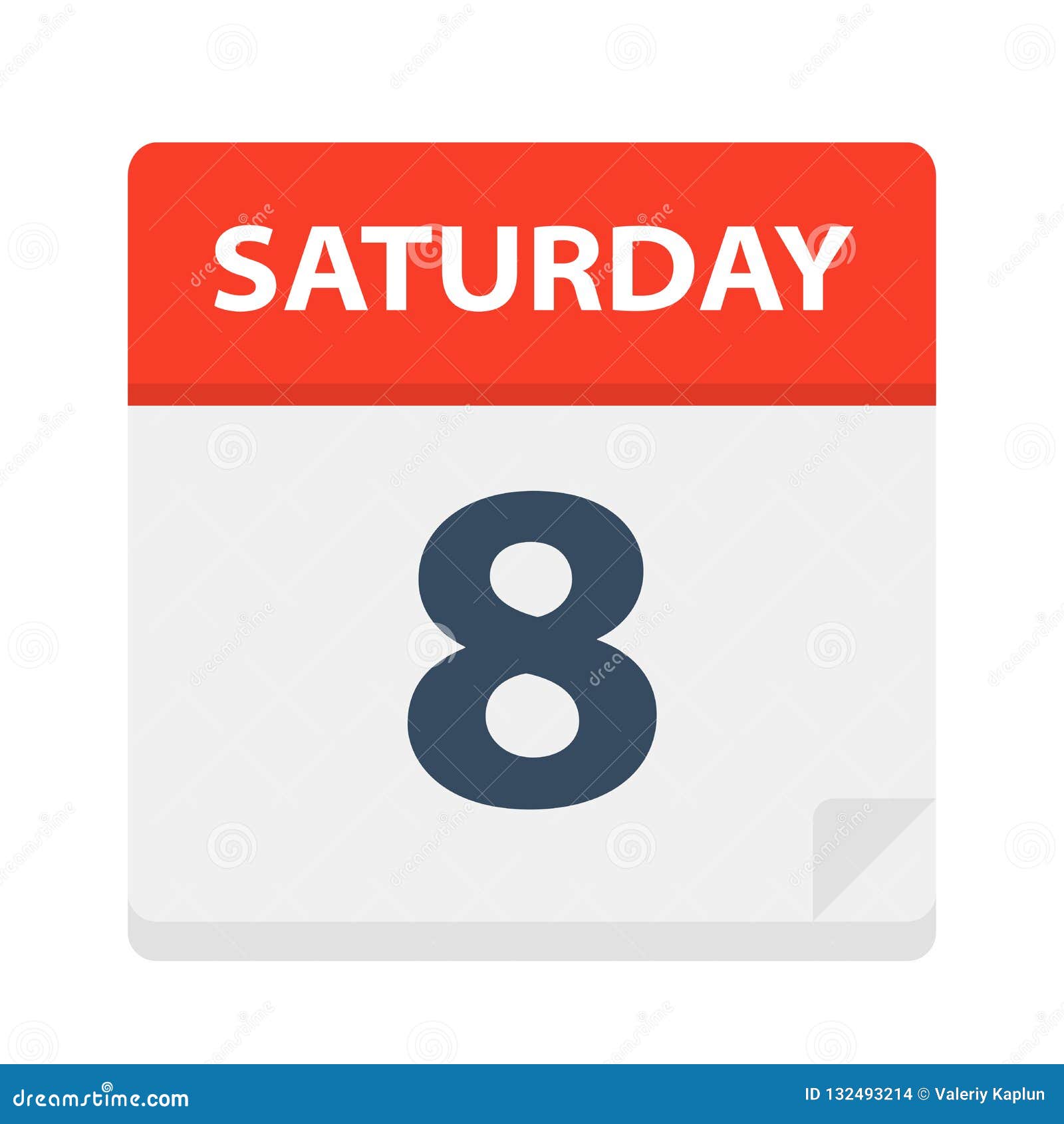 Saturday 8 - Calendar Icon. Vector Illustration of Week Day Paper Leaf ...