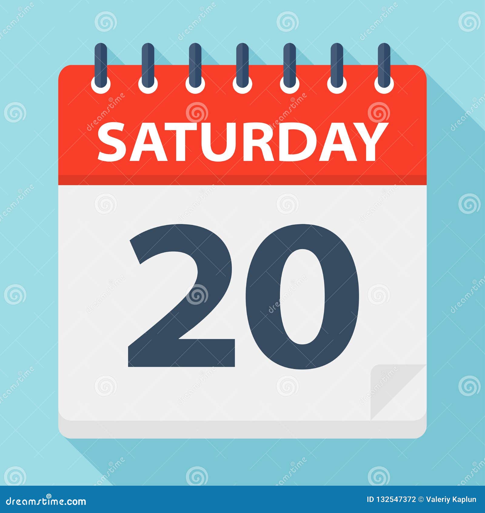 Saturday 20 - Calendar Icon. Vector Illustration of Week Day Paper Leaf ...