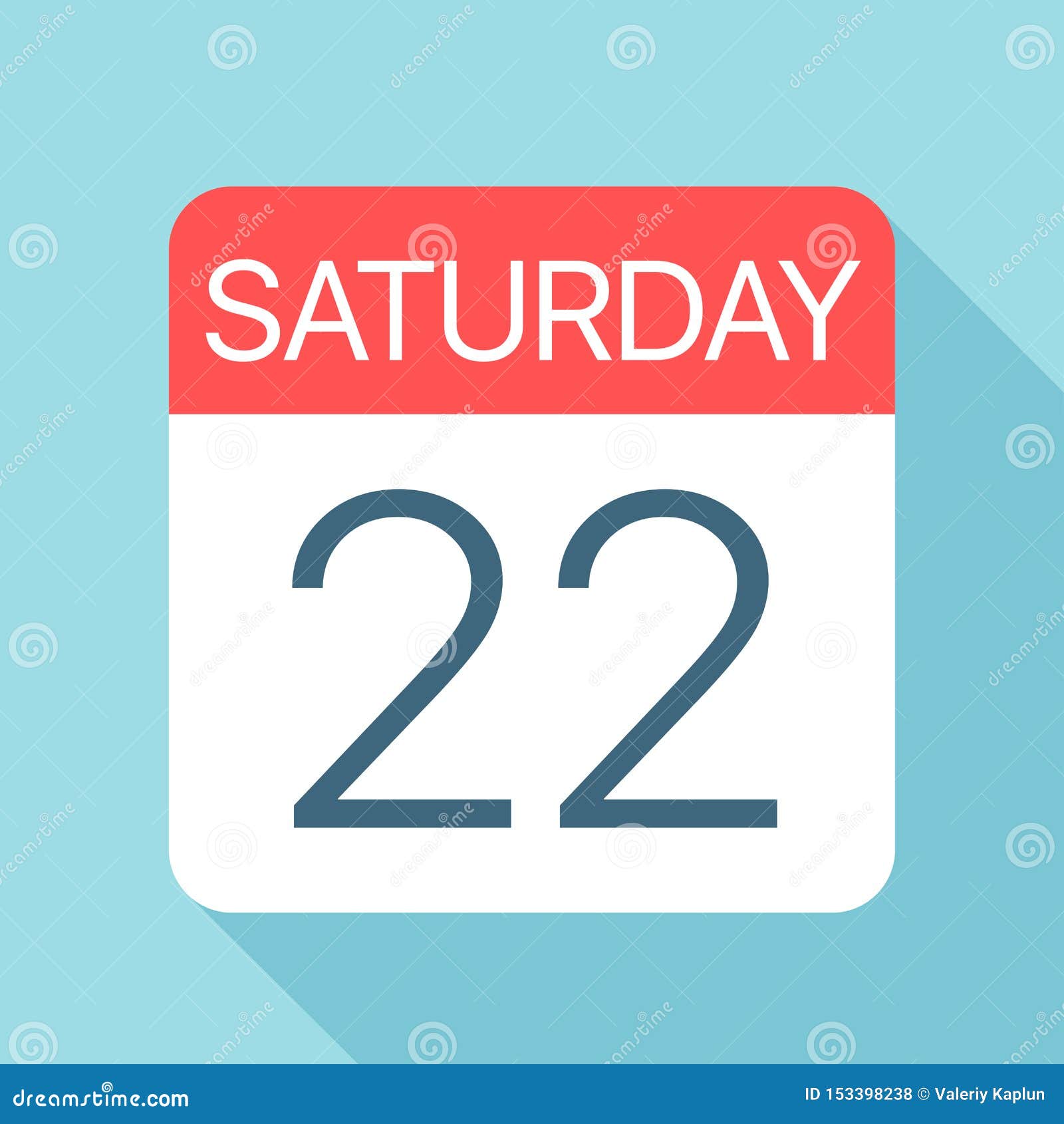 Saturday 22 - Calendar Icon. Vector Illustration of Week Day Paper Leaf ...