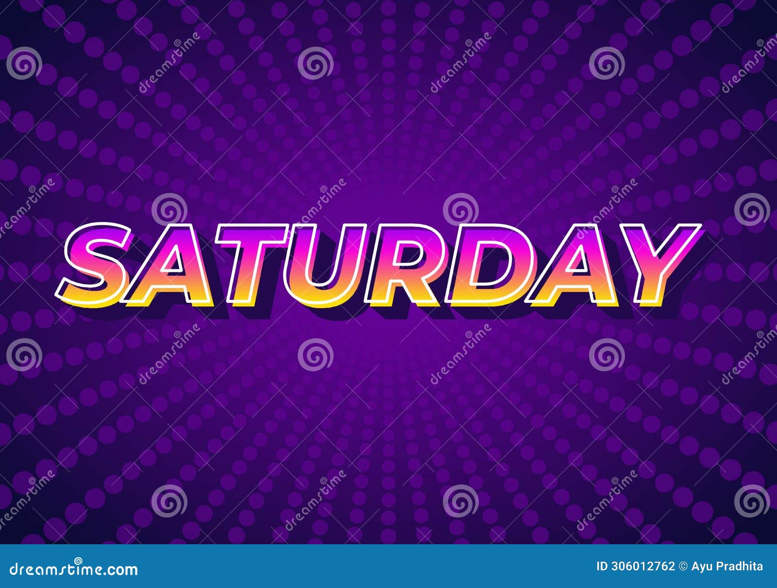 Saturday. Text Effect in 3D Look with Gradient Purple Yellow Color ...