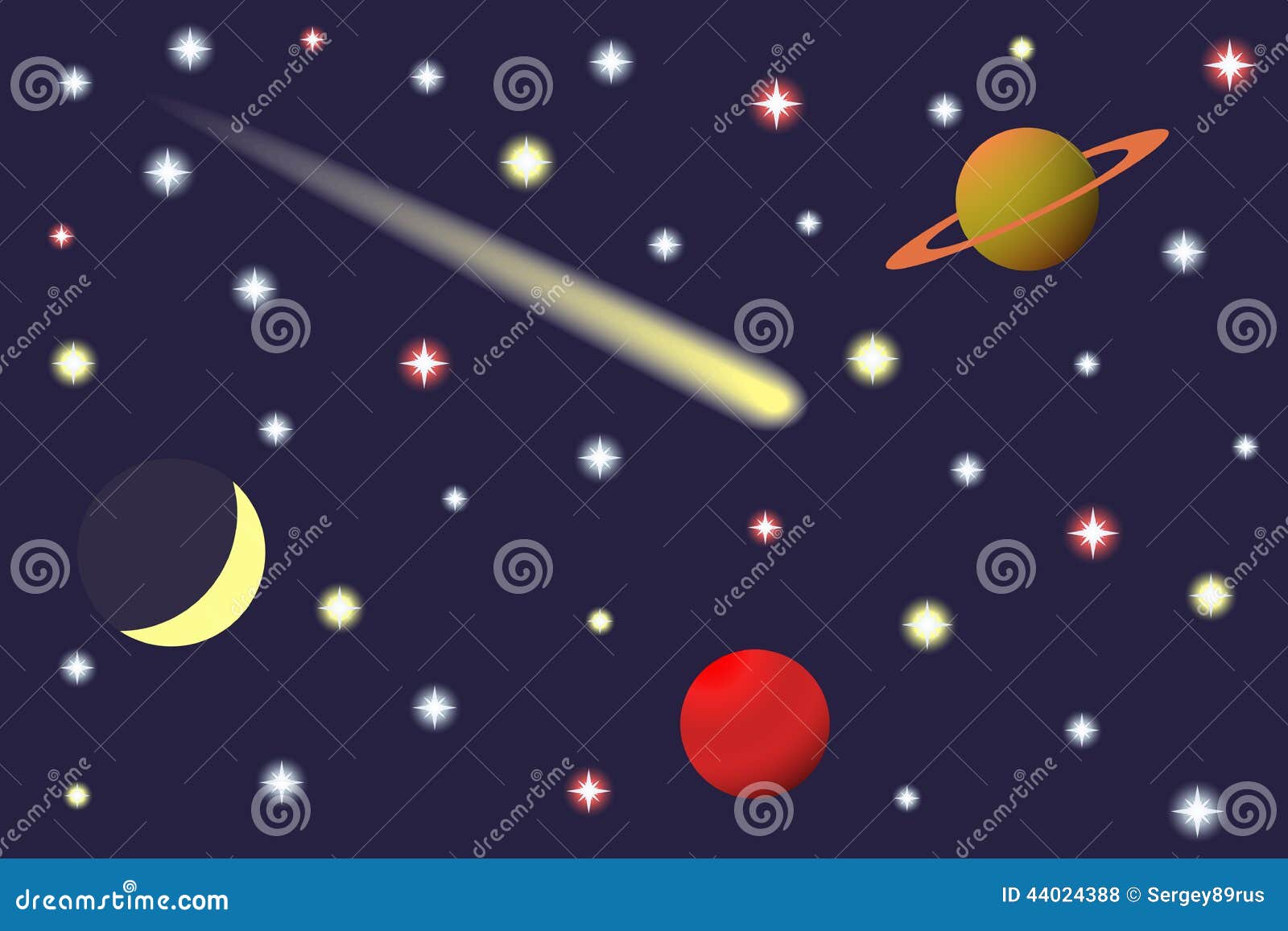 Saturn and Comet in the Starry Sky. Stock Illustration - Illustration ...