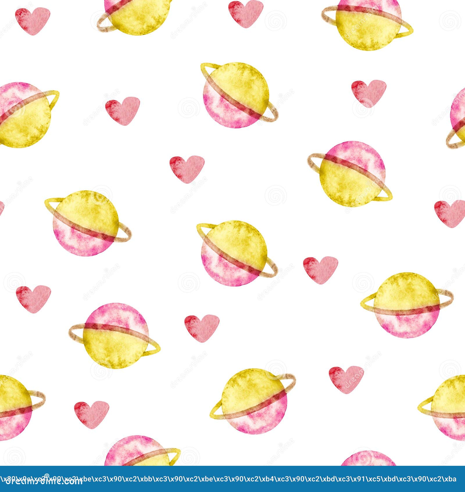 Saturn and Heart Watercolor Seamless Pattern Stock Photo - Image of ...