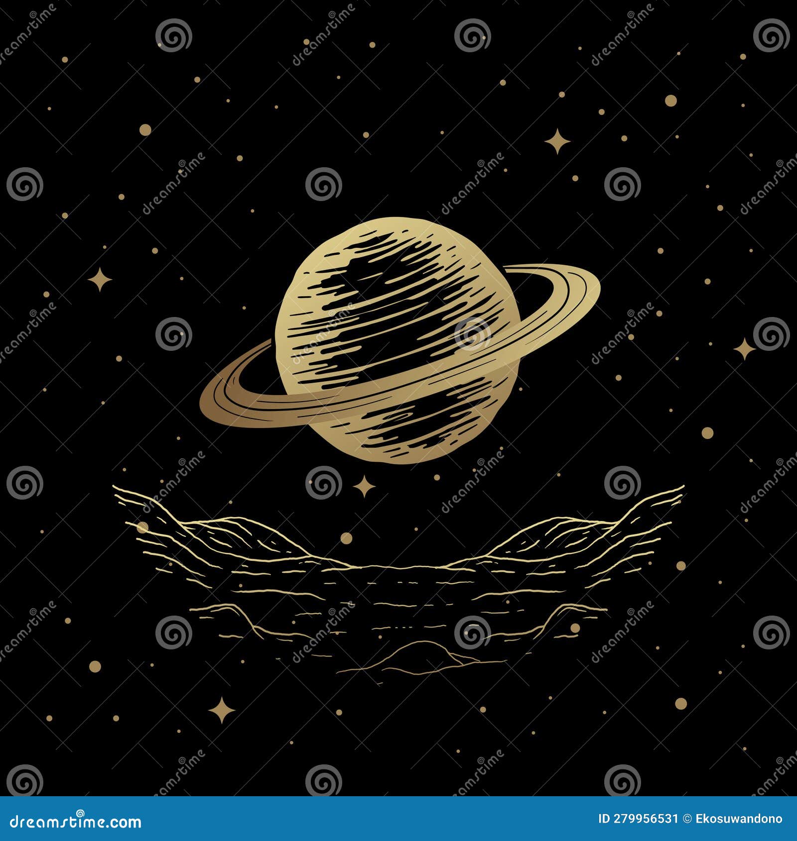 Saturn Illuminates the Night Sky with Its Ring, Illustration Use ...