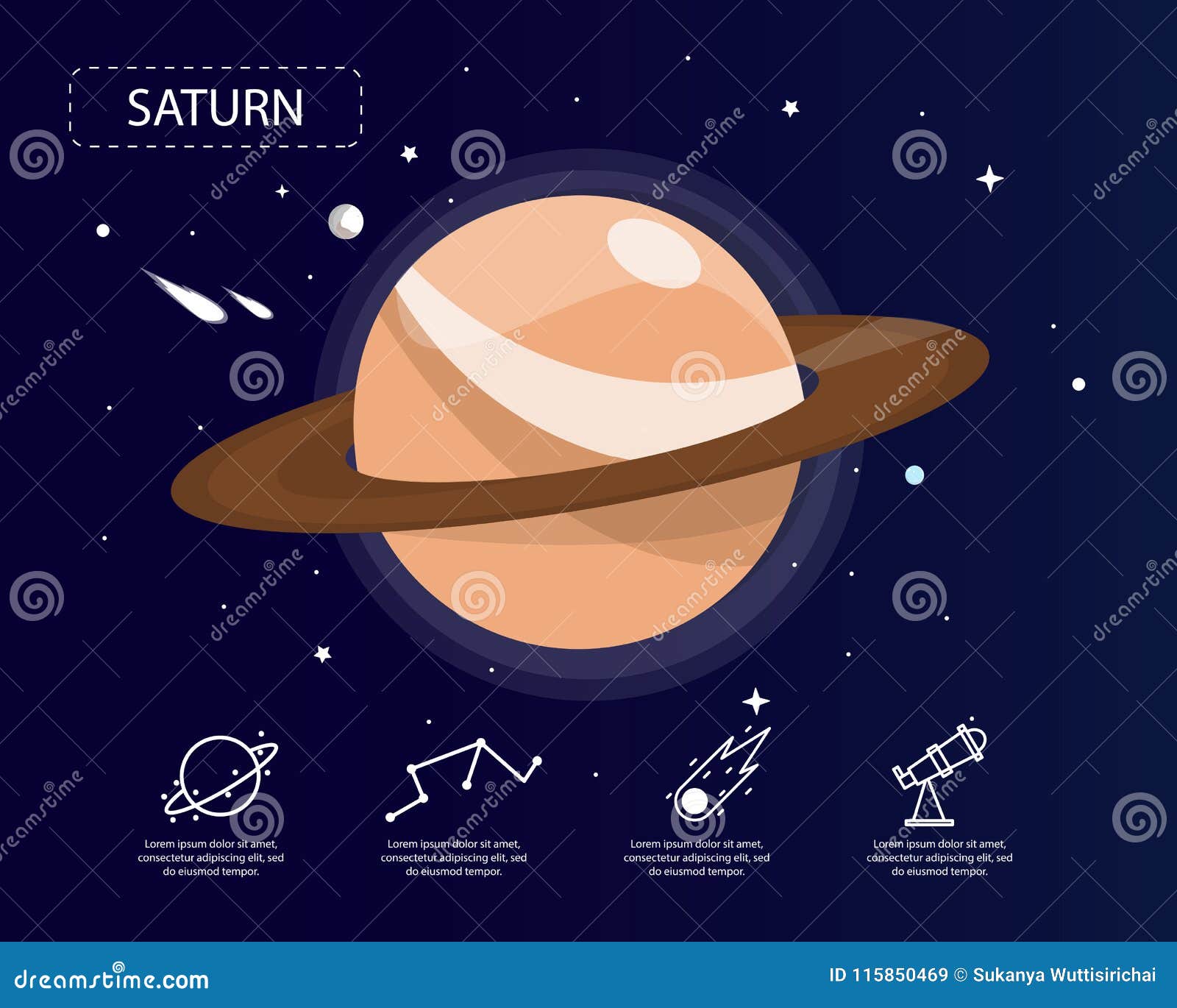The Saturn Infographic in Universe Concept. Stock Illustration ...
