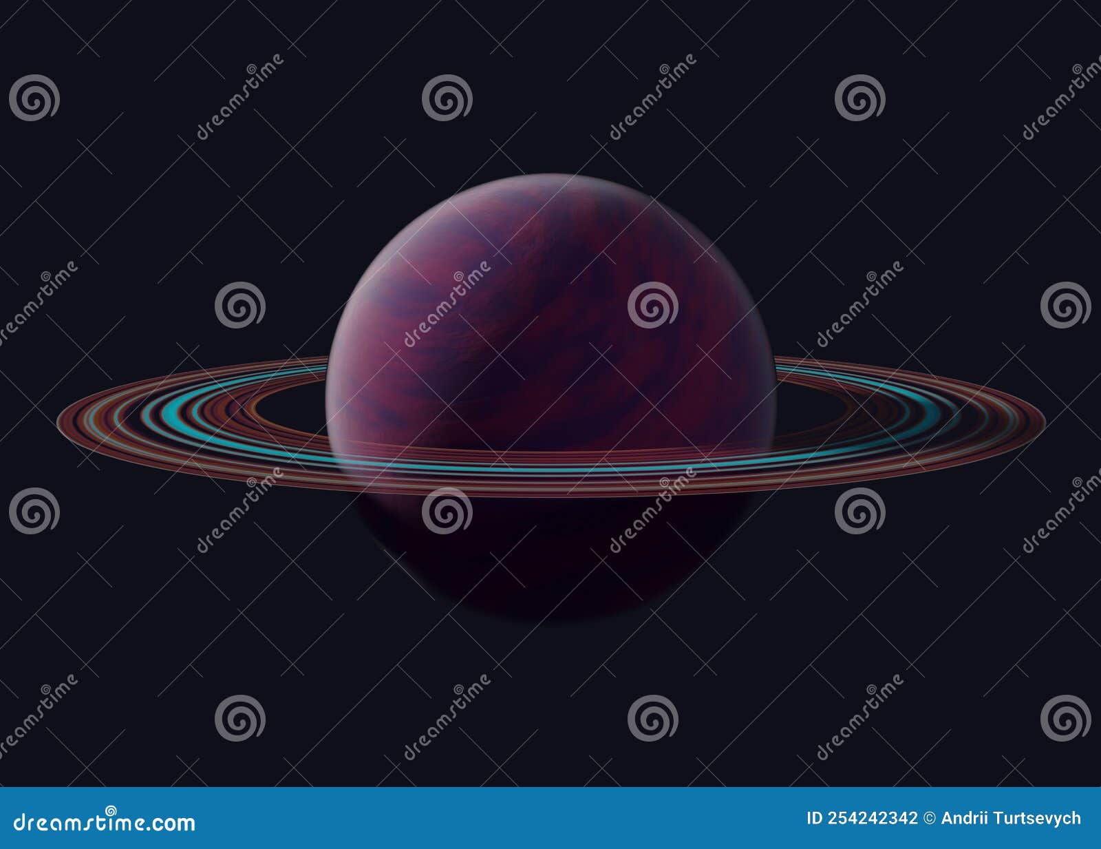 Saturn Like Sci-fi Planet with Rings, 3D Rendering, Side View Stock ...