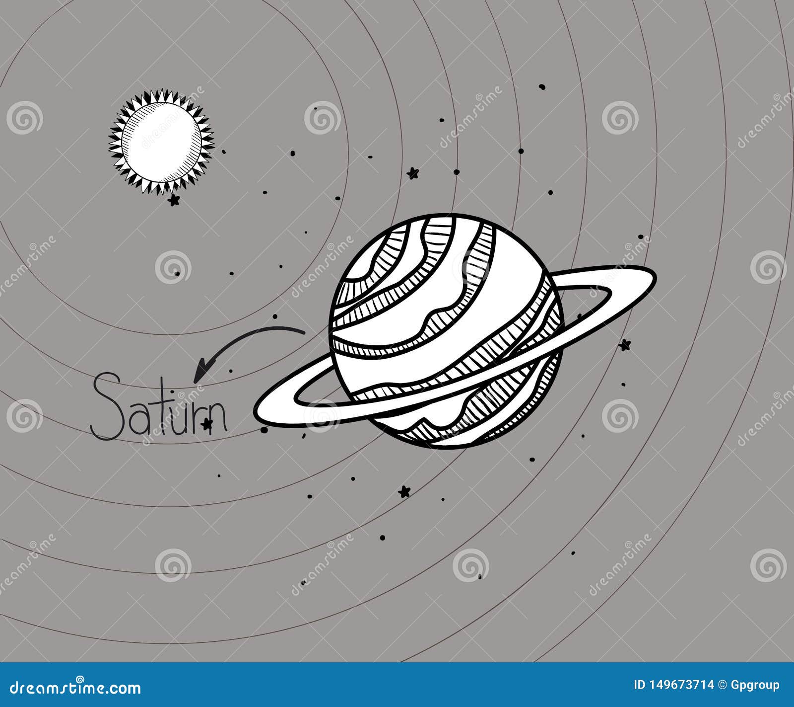 Saturn Planet and Sun Draw of Solar System Design Stock Vector ...