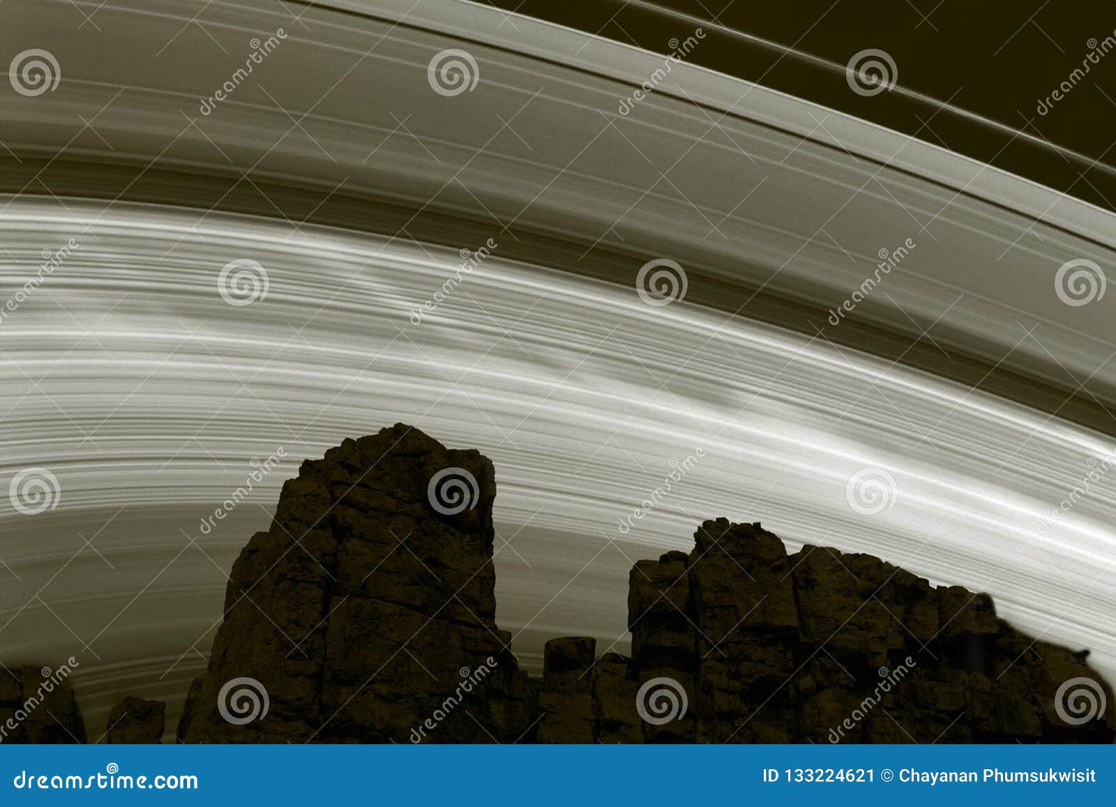 Saturn Ring Back between Two Mountain Night Sky Stock Image - Image of ...