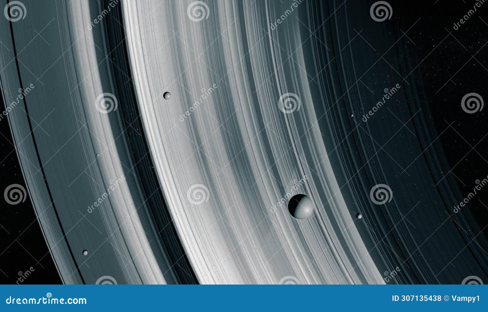 Saturn Rings and Moons, Exoplanet with Rings Stock Illustration ...