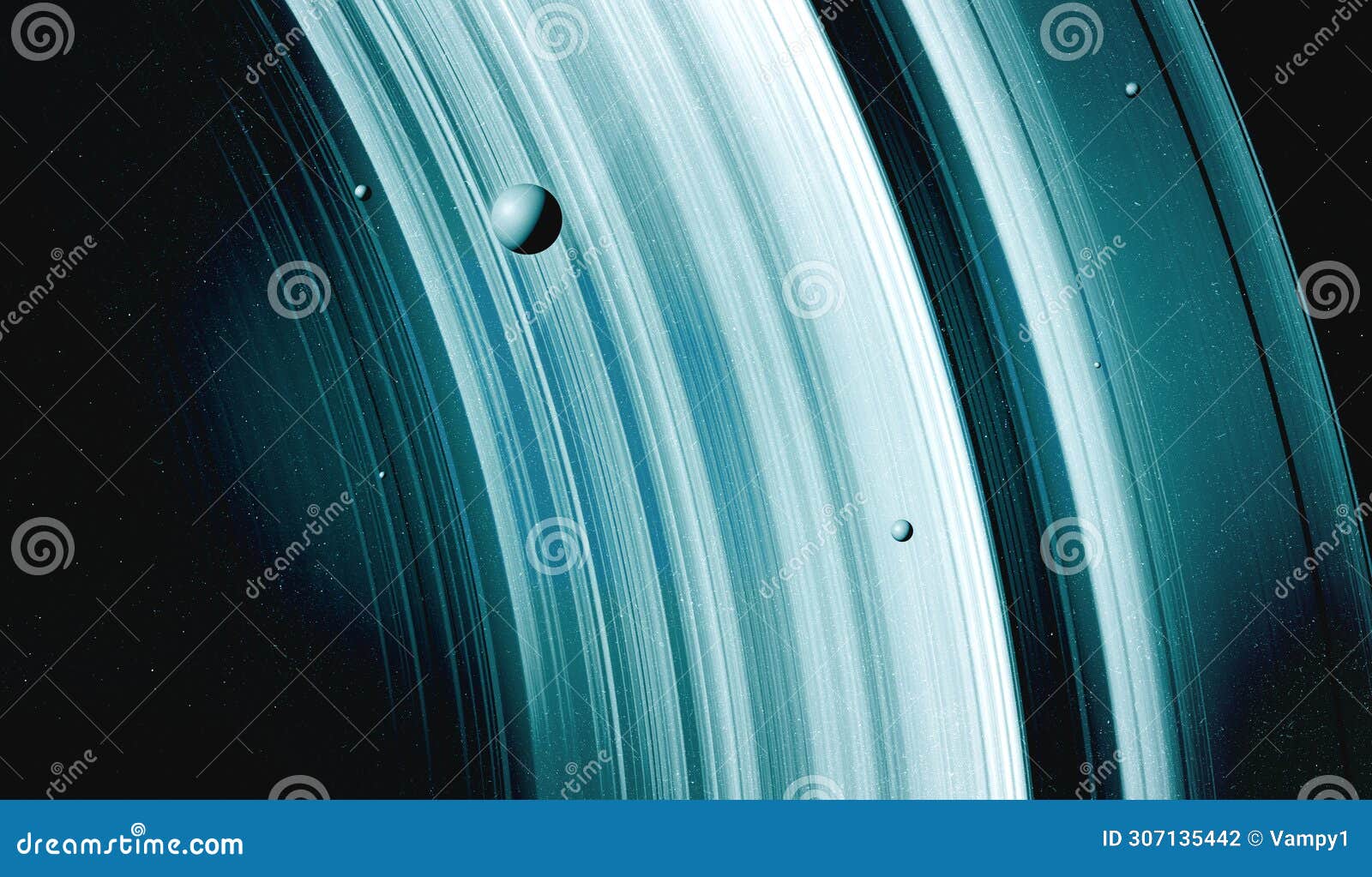 Saturn Rings and Moons, Exoplanet with Rings Stock Illustration ...